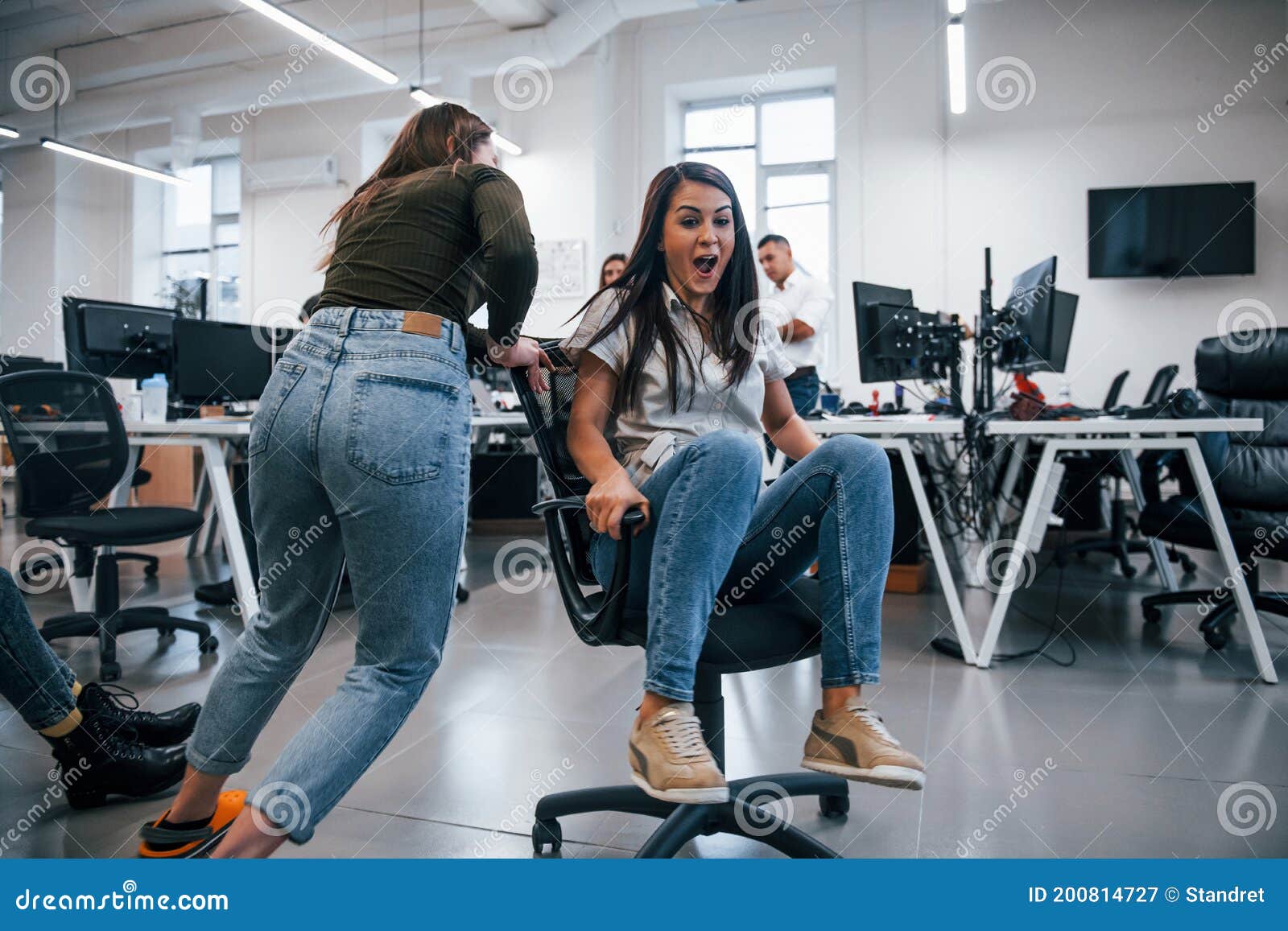 Positive Young People Have Fun at Break Time in the Office Stock Image ...