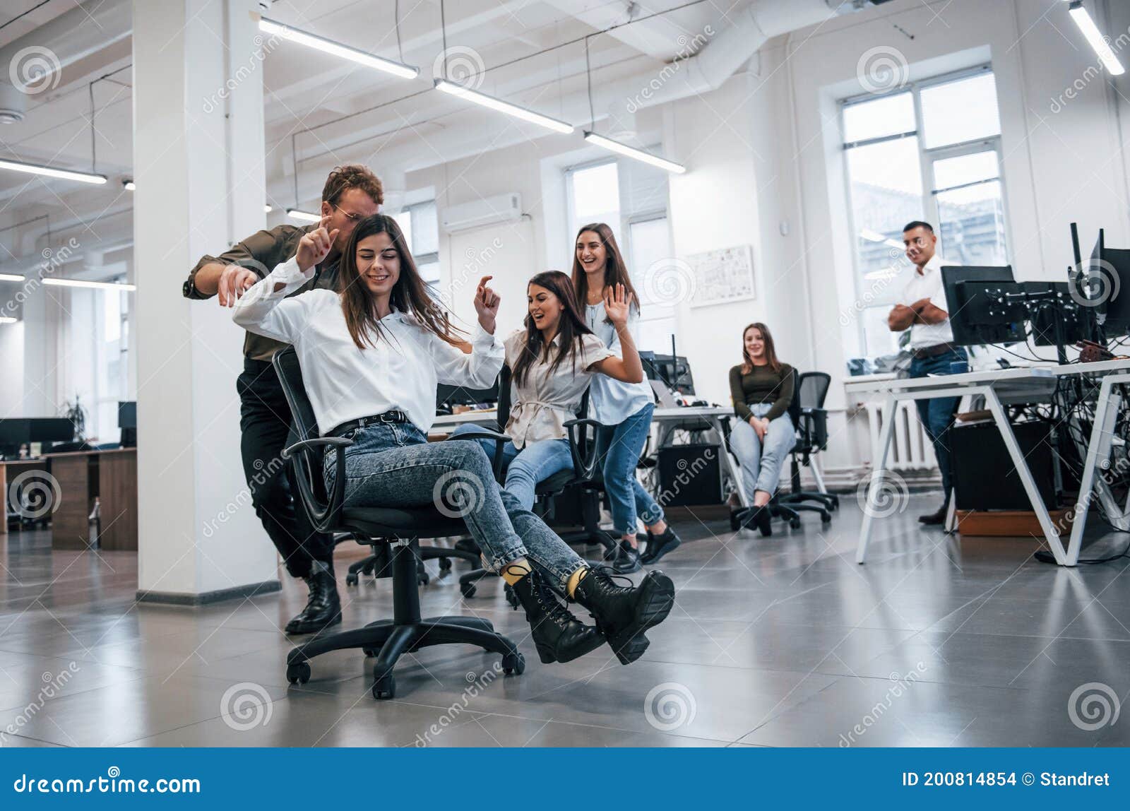 Positive Young People Have Fun at Break Time in the Office Stock Photo ...