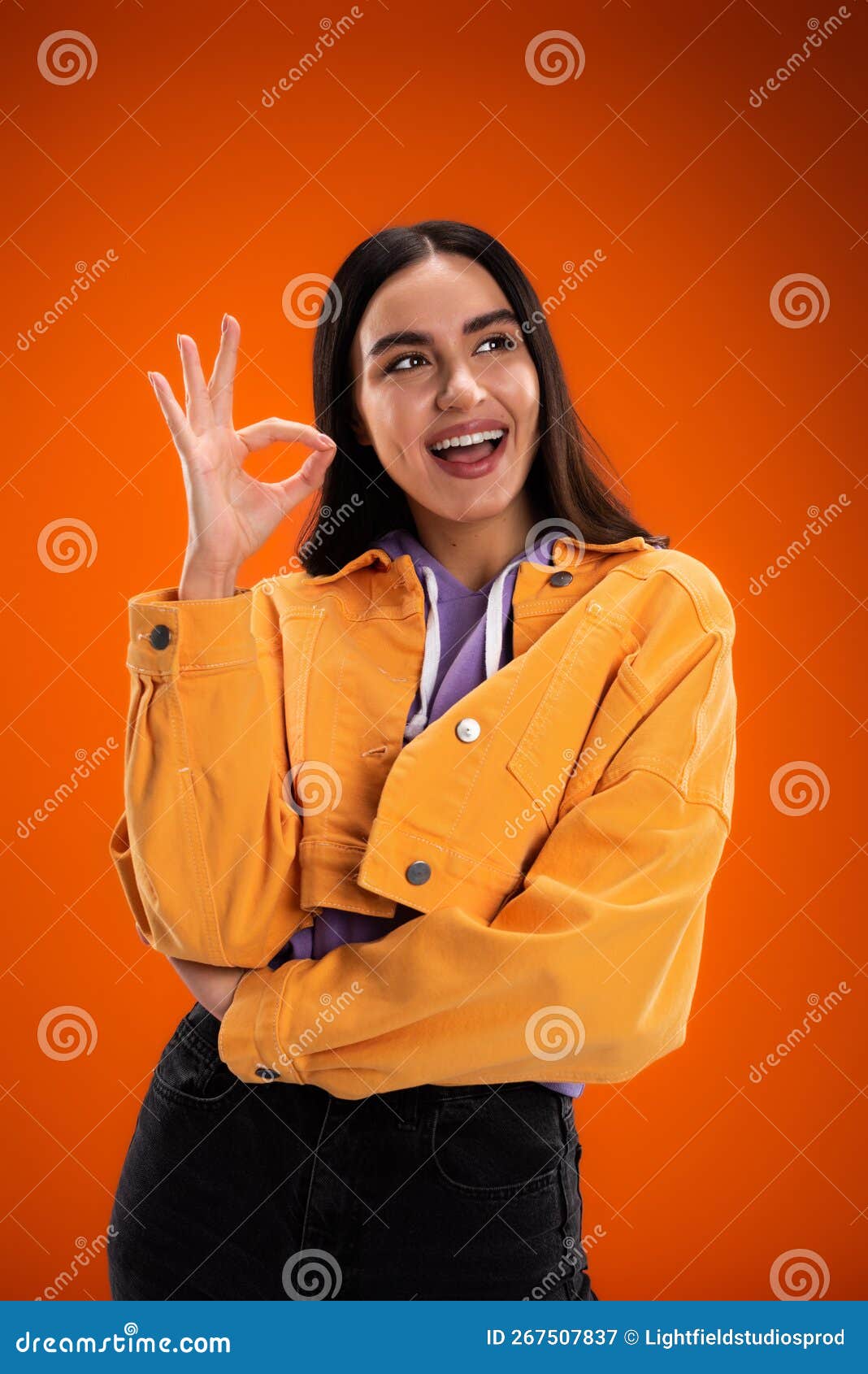 Positive Young Woman Showing Ok Gesture Stock Image Image Of Trendy