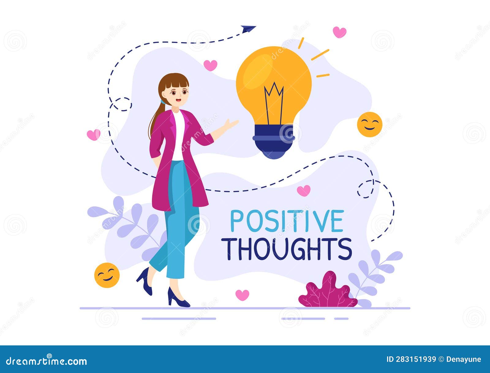 Positives Thoughts Vector Illustration With Thinking Positive As A ...