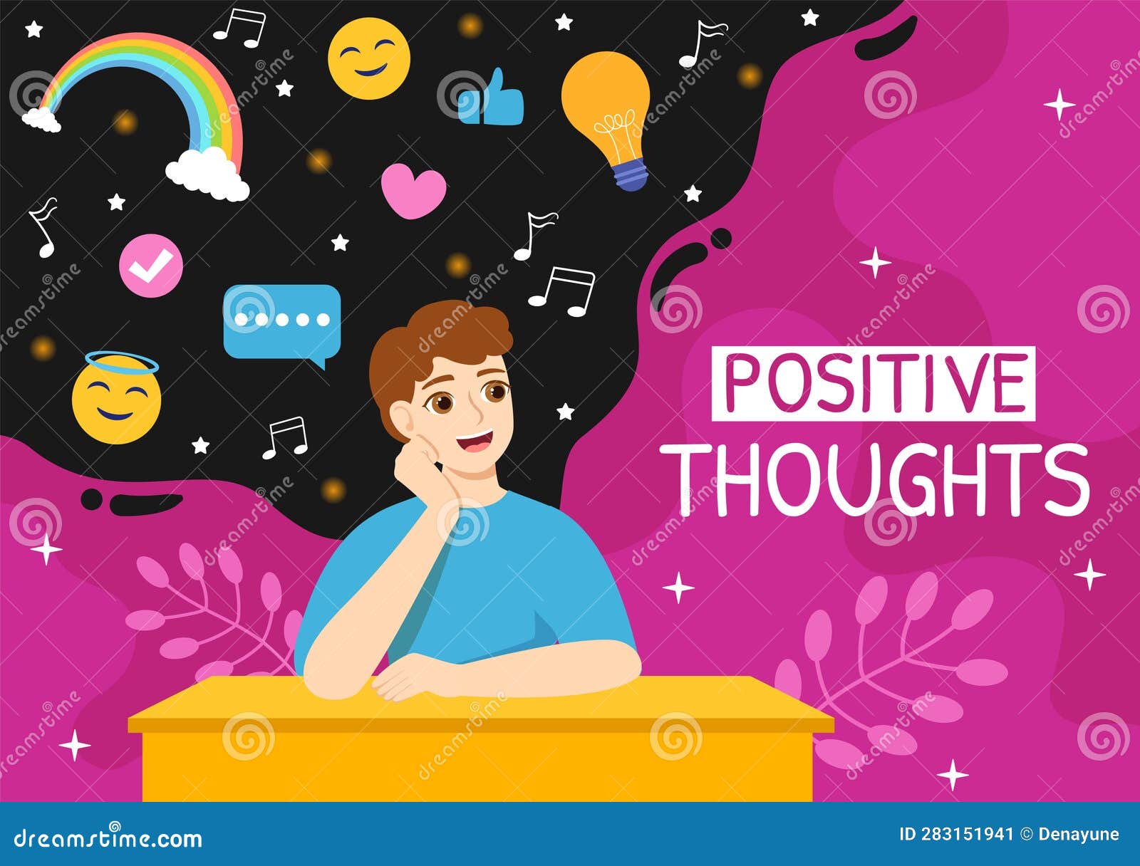 Positives Thoughts Vector Illustration with Thinking Positive As a ...