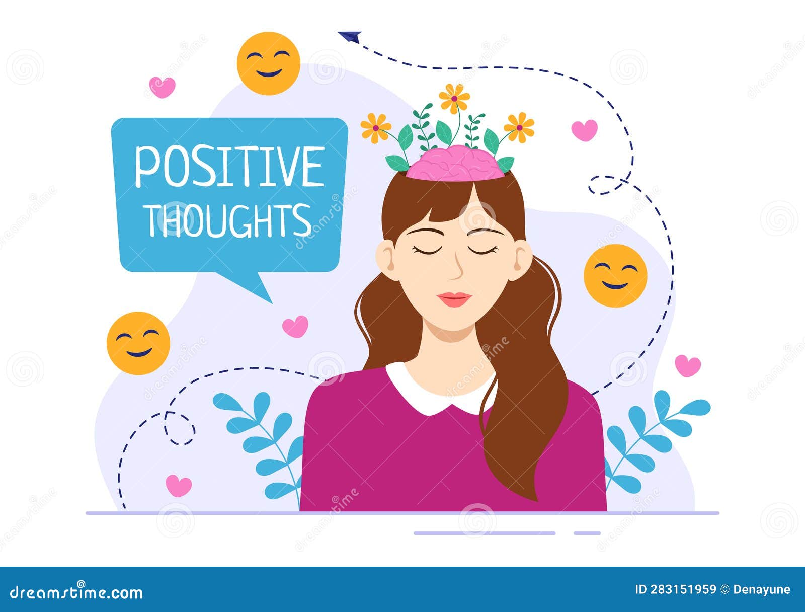 Positives Thoughts Vector Illustration with Thinking Positive As a ...