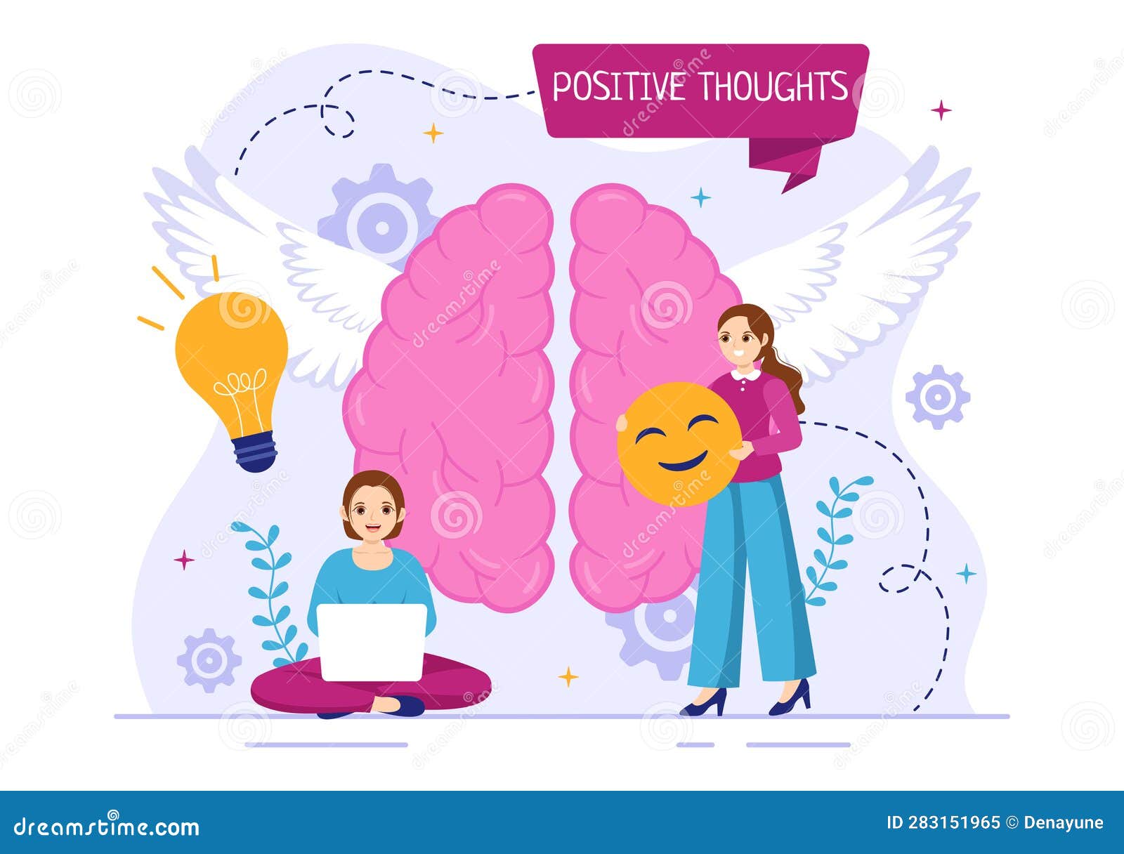 Positives Thoughts Vector Illustration With Thinking Positive As A ...