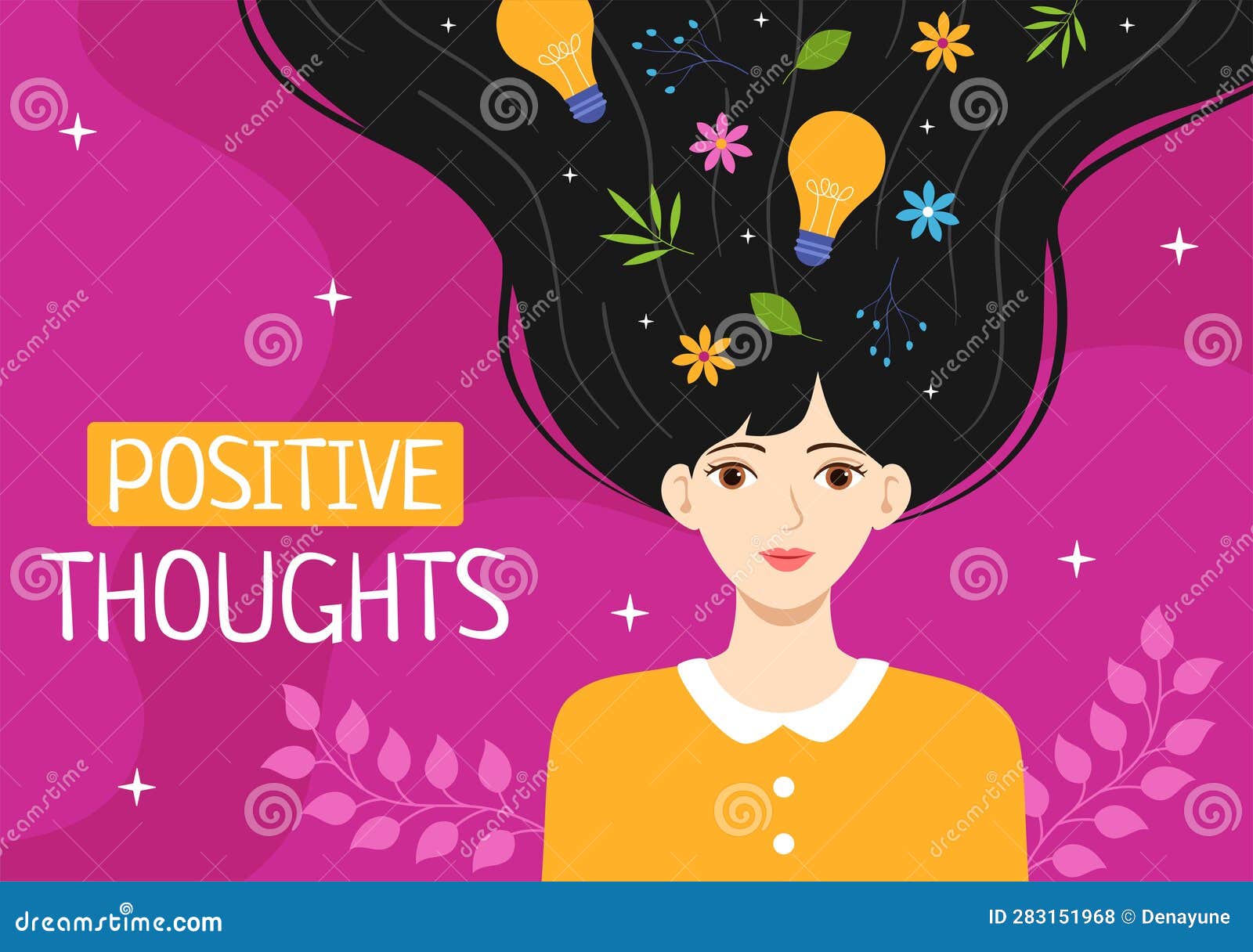 Positives Thoughts Vector Illustration with Thinking Positive As a ...