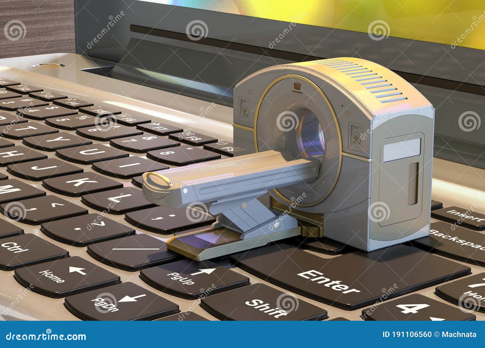 Positron Emission Tomography on Keyboard Laptop, 3D Rendering Stock ...