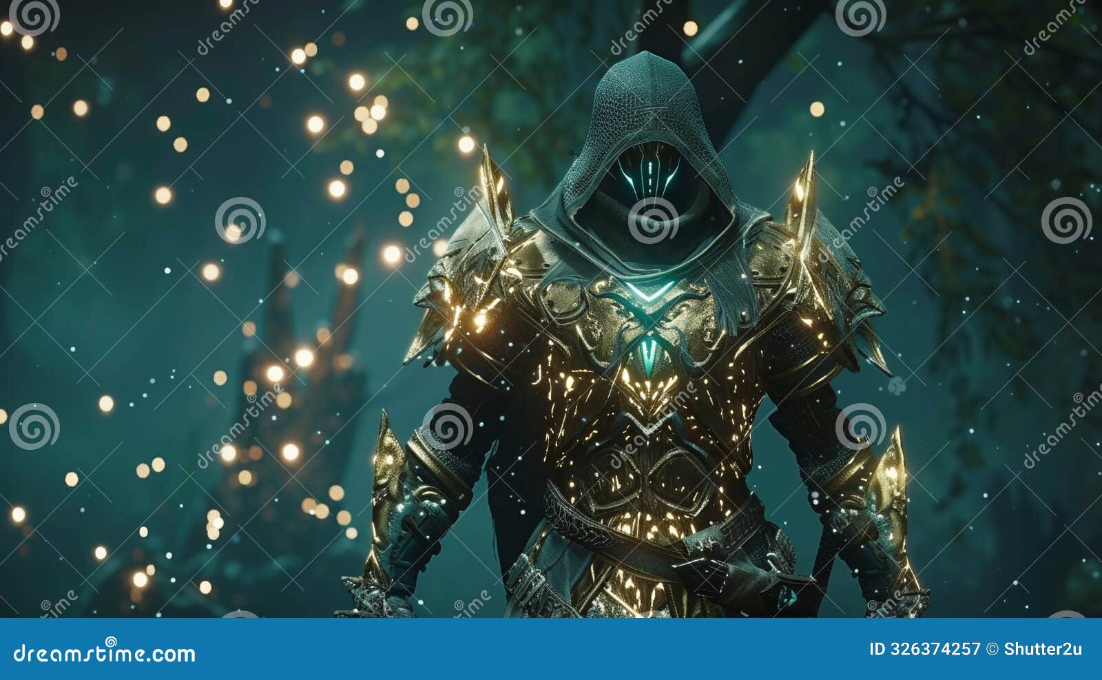 A Possessed Armor Brimming with Enchanting Runes Stock Illustration ...