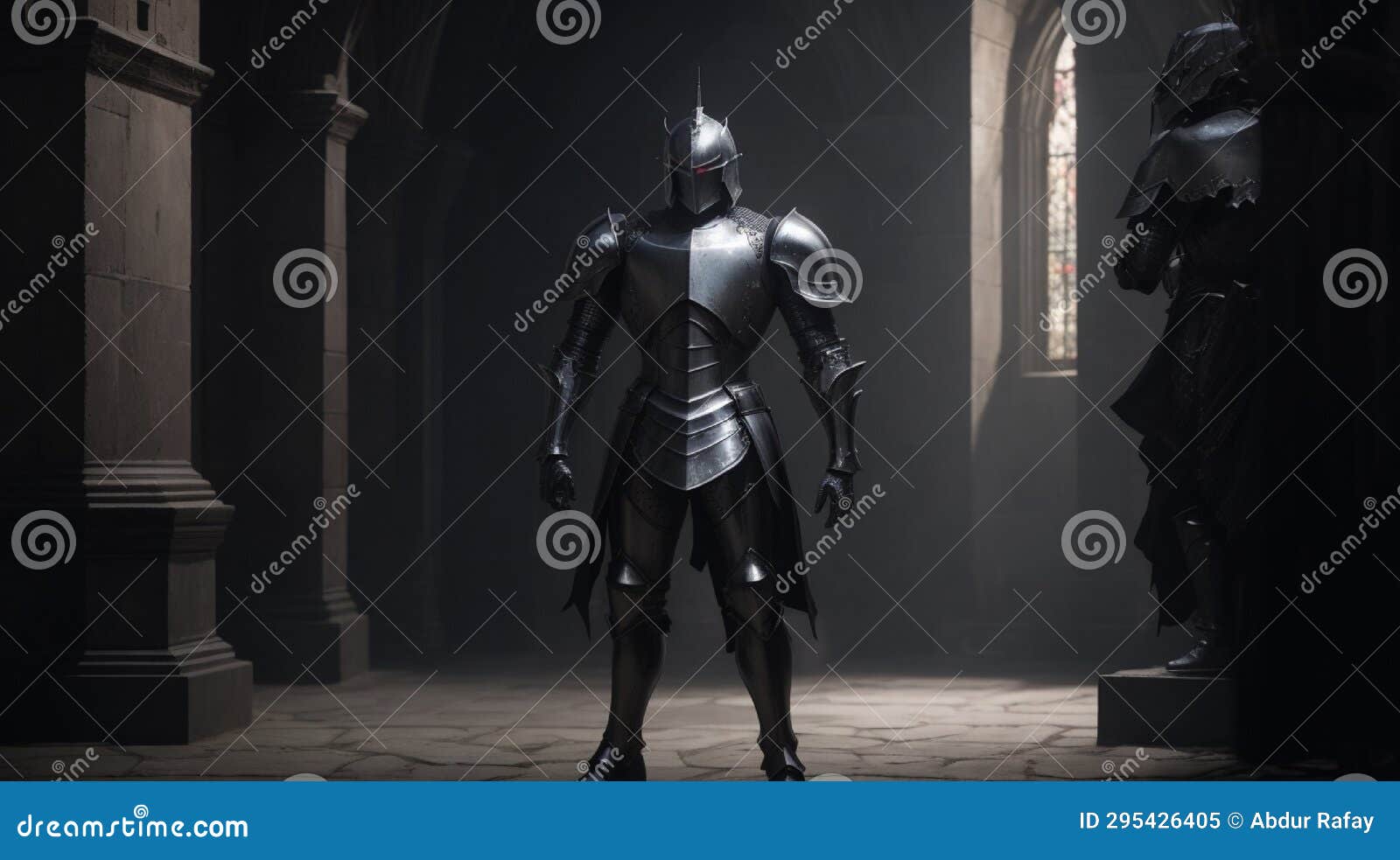 A Possessed Suit of Armor Standing Guard in a Dimly Lit Castle Stock ...