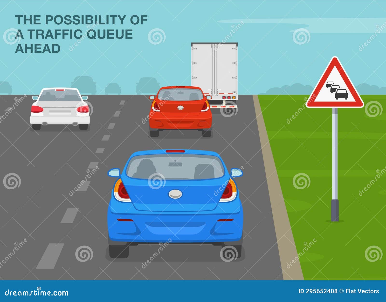 The Possibility Of A Traffic Queue Ahead. Back View Of A Traffic Flow ...