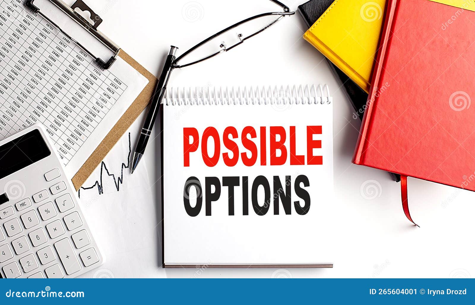 POSSIBLE OPTIONS Text on Notebook with Clipboard and Calculator on ...