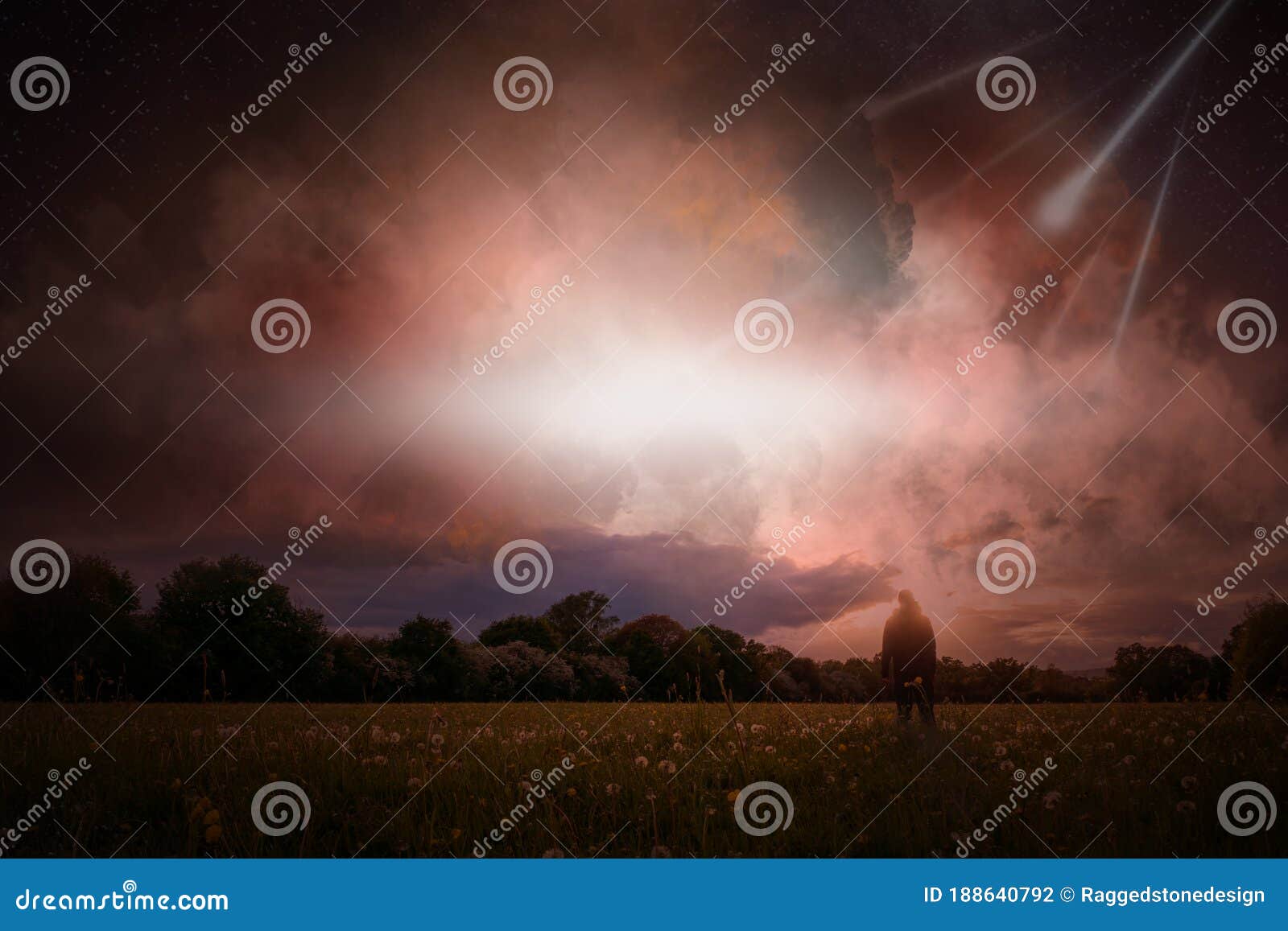 A Post Apocalypse Scene Showing a Man Standing, Looking at Asteroid ...