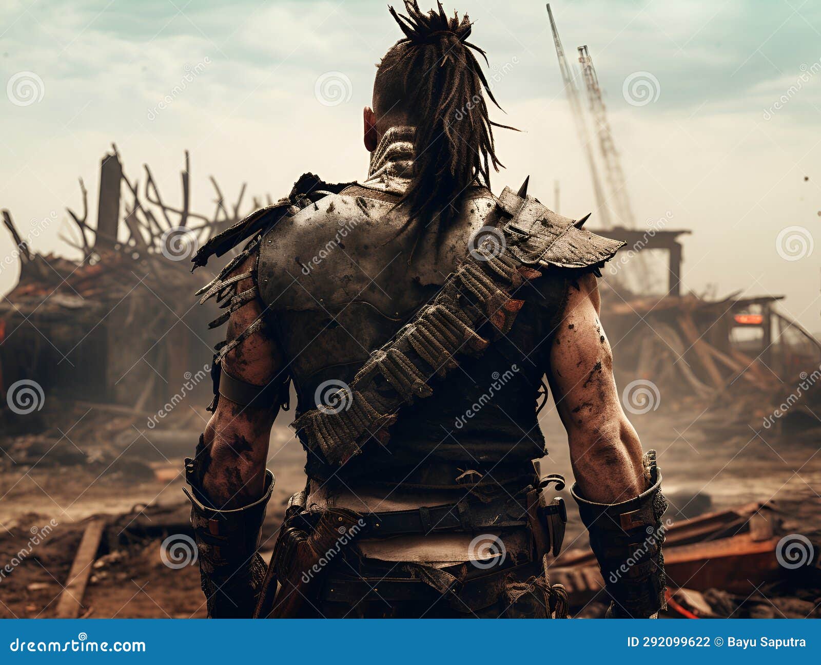 Apocalypse Warrior Confronting A Mechanical Beast In The Desert ...