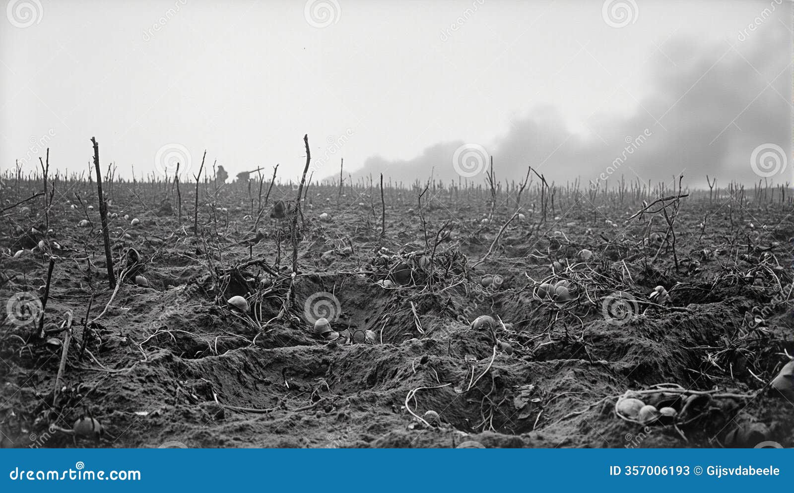 Post Apocalyptic Battlefield with Debris and Smoke Haze Stock ...