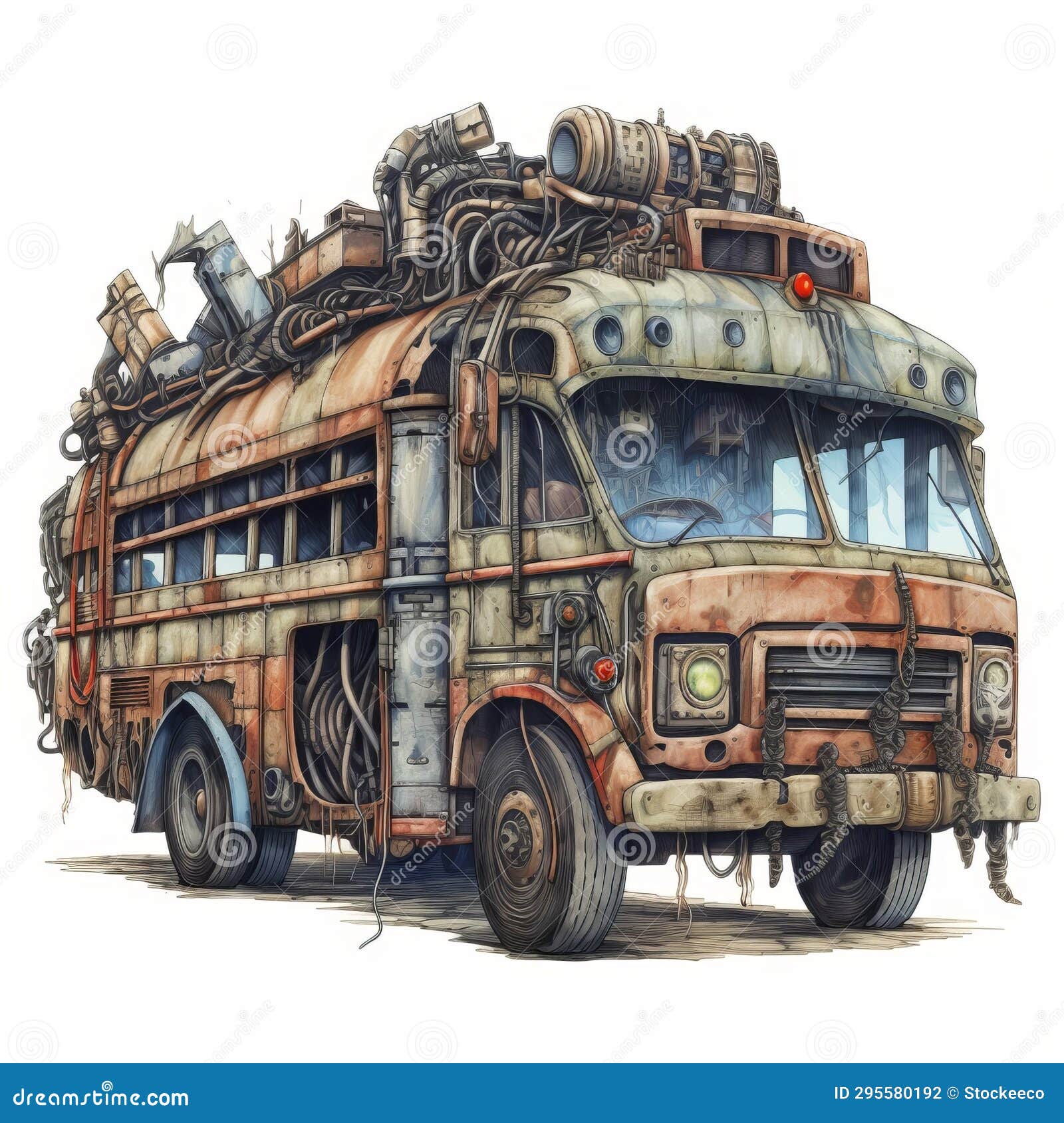 Post-apocalyptic Bus Illustration: Detailed Science Fiction Artwork ...