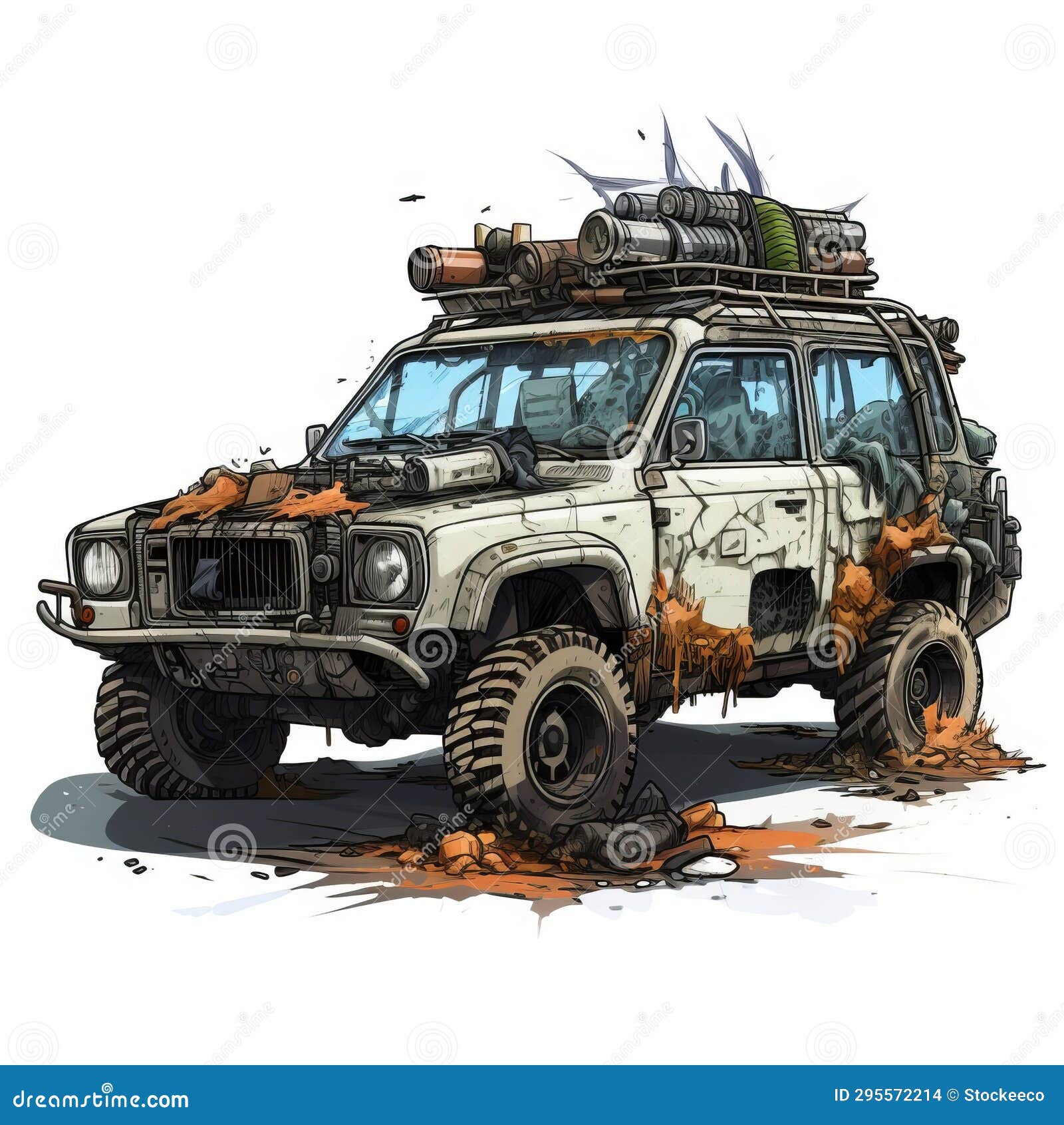 Post-apocalyptic Car Illustration with Detailed Equipment Stock ...