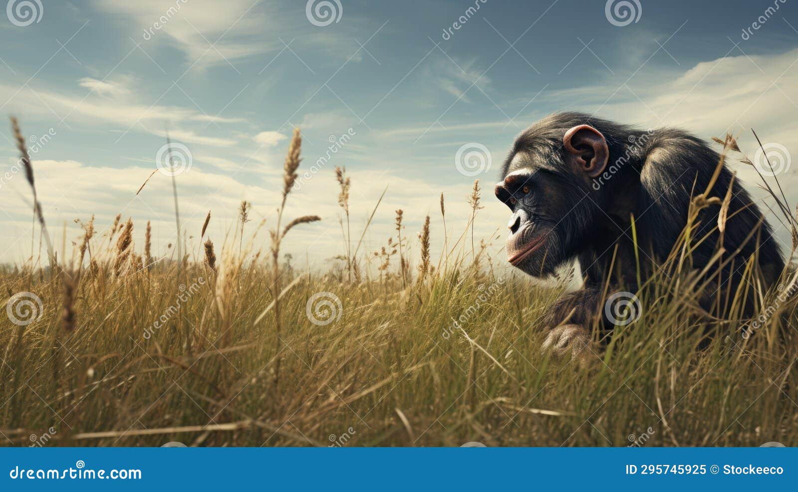 Post-apocalyptic Chimpanzee: a Captivating Image of a Chimp Grazing in ...