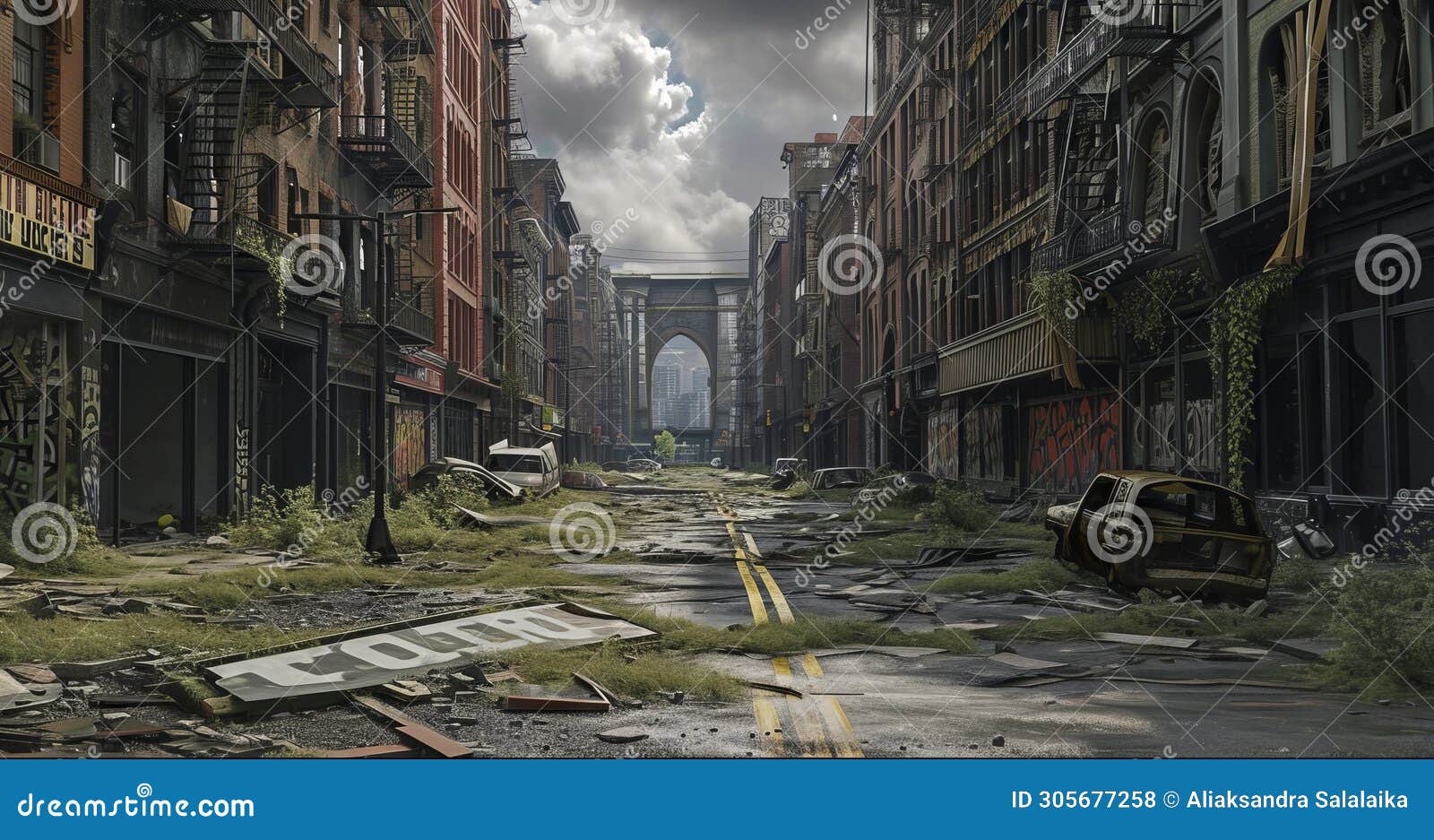 Post-apocalyptic, the City Street is Empty and Desolate Stock Photo ...