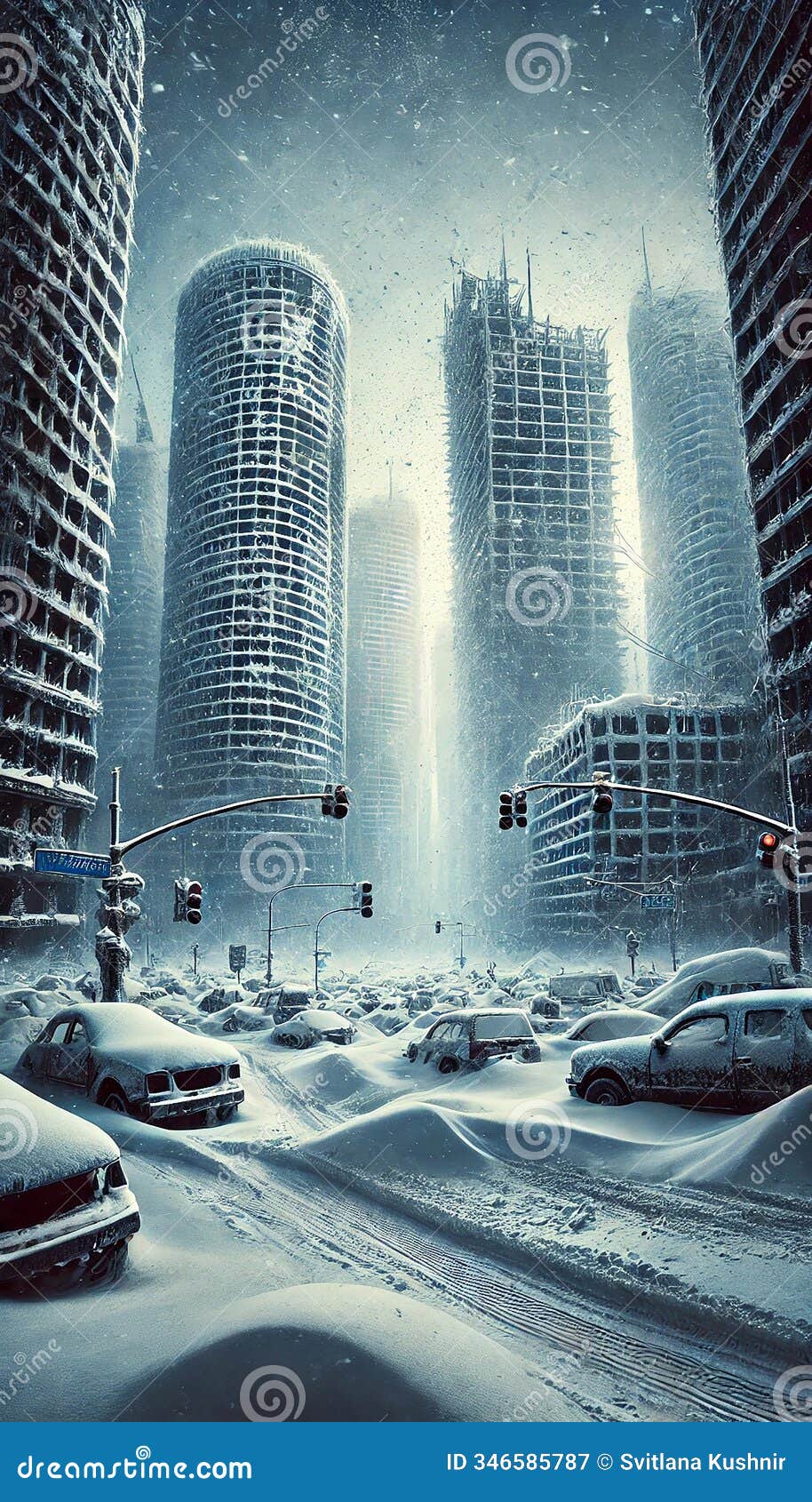Post-apocalyptic Cityscape Covered with a Thick Layer of Snow and Ice ...