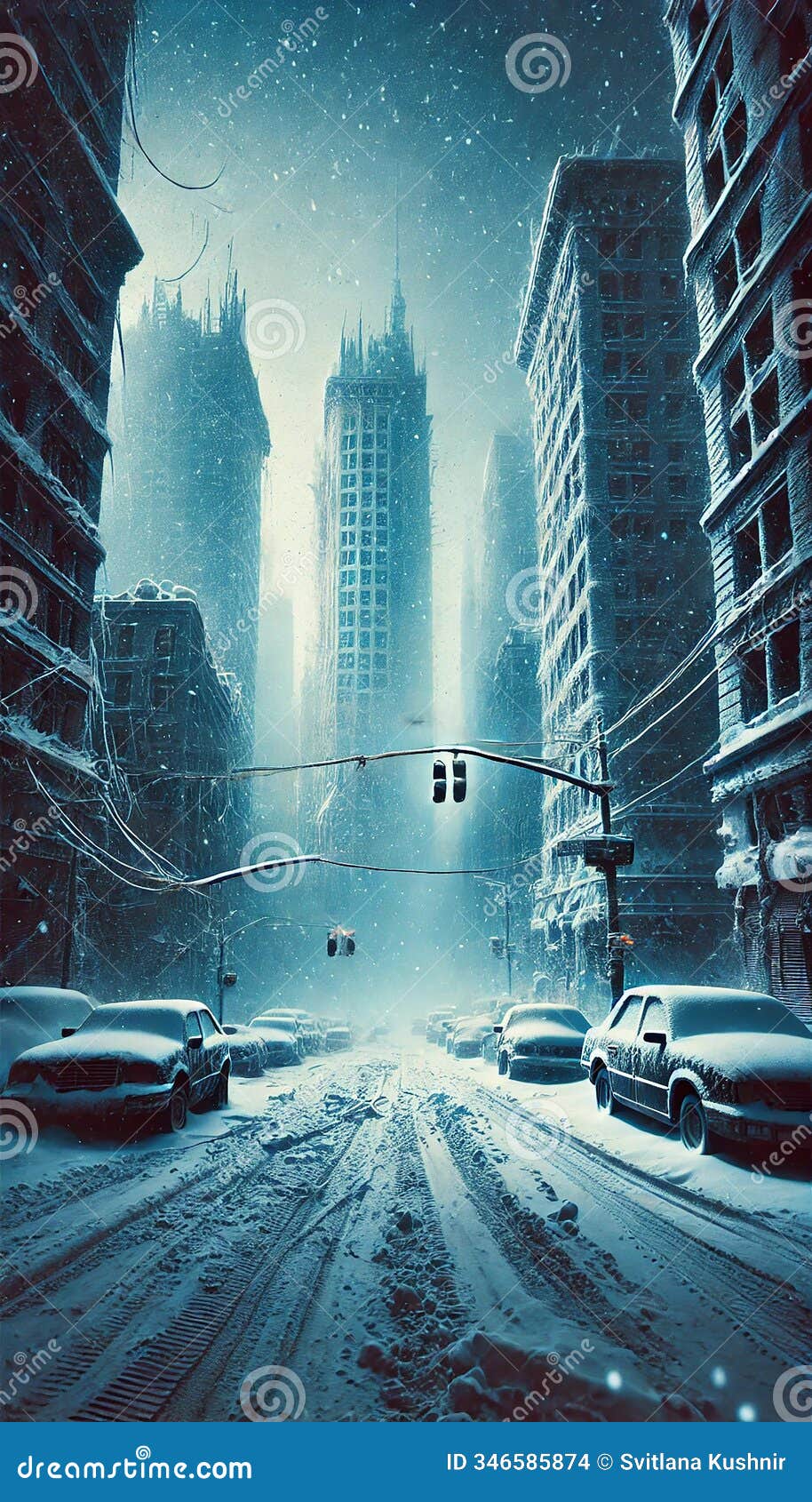 Post-apocalyptic Cityscape Covered with a Thick Layer of Snow and Ice ...