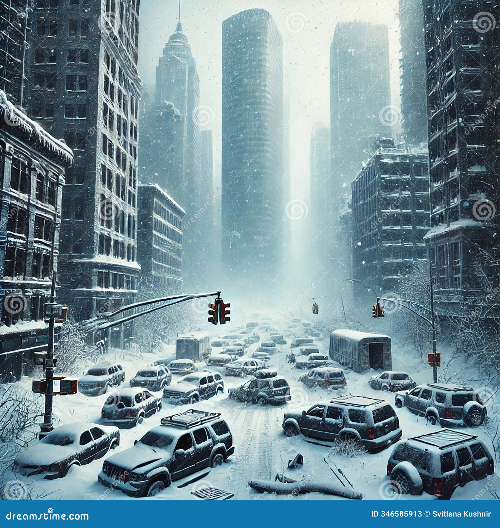Post-apocalyptic Cityscape Covered with a Thick Layer of Snow and Ice ...