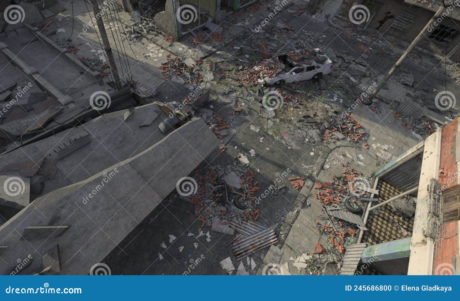 Post Apocalyptic Cityscape 3d Illustration Top View Stock Illustration ...