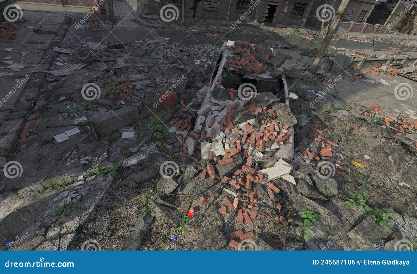 Post Apocalyptic Cityscape 3d Illustration Top View Stock Illustration ...