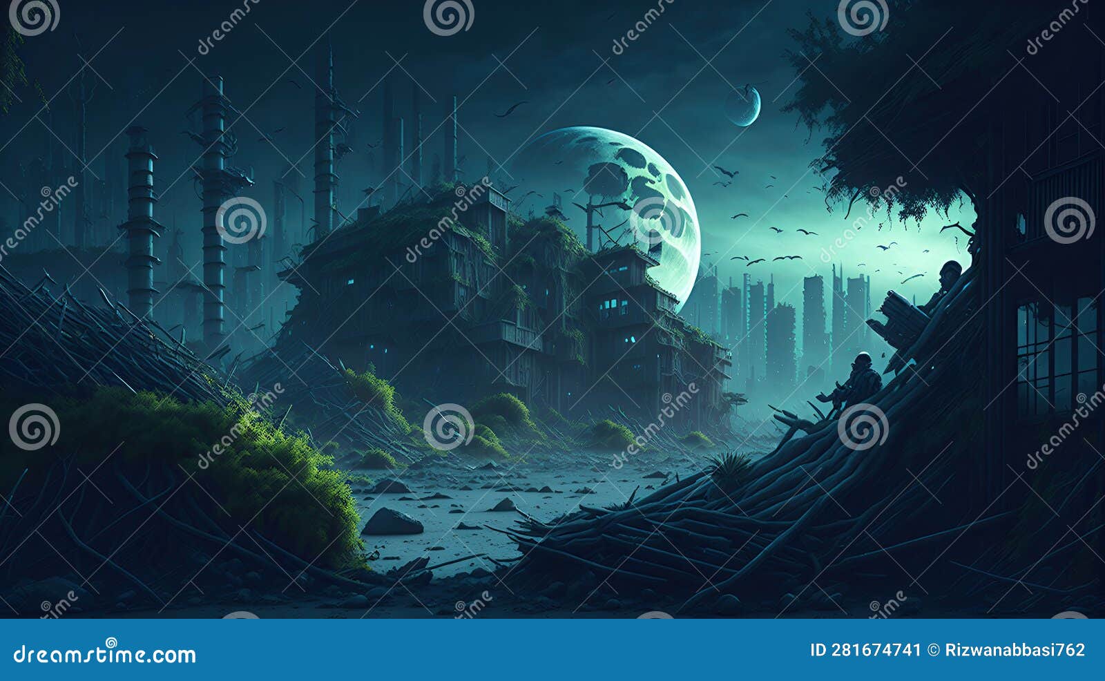 A Post Apocalyptic Cityscape with a Desolate Landscape Stock ...