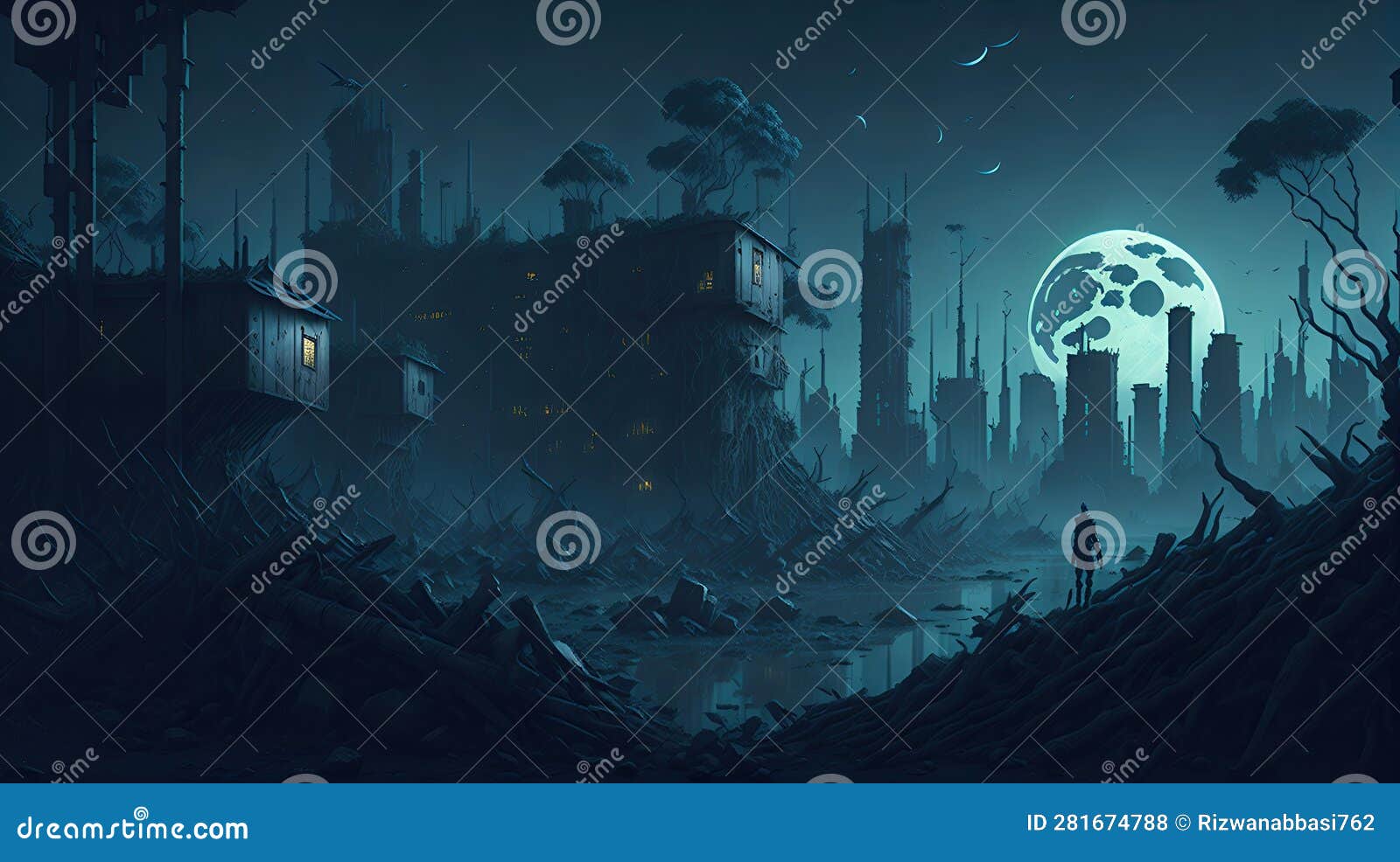 A Post Apocalyptic Cityscape with a Desolate Landscape Stock ...