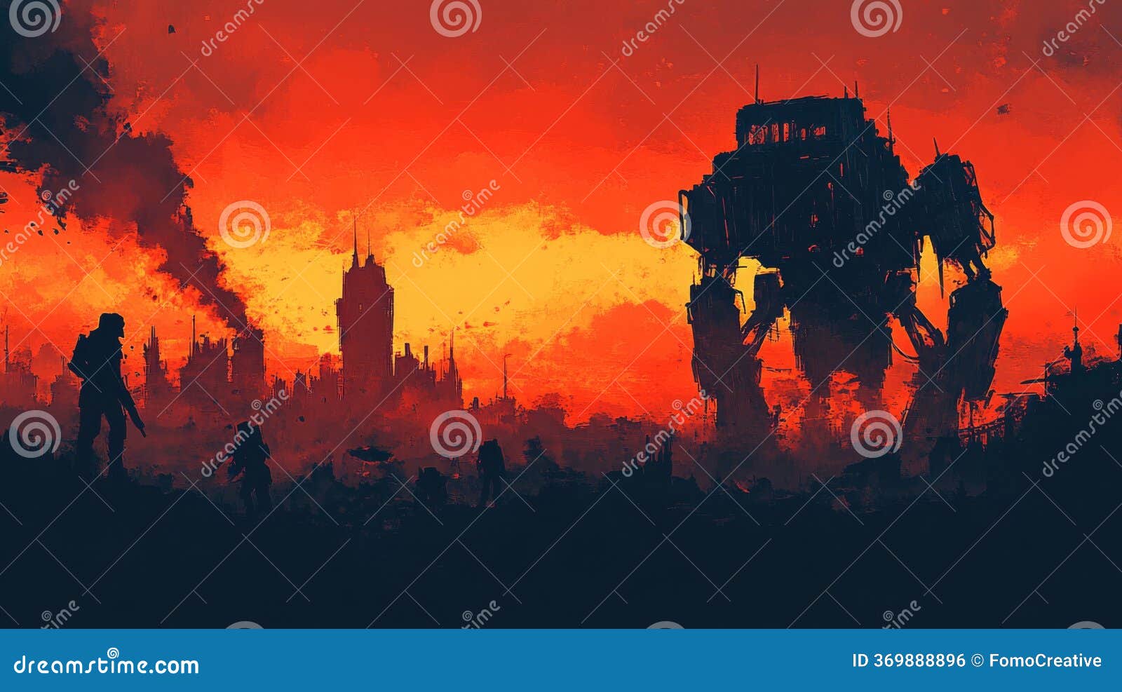 Giant Mech Battling A Colossal Monster Royalty-Free Stock Photography ...