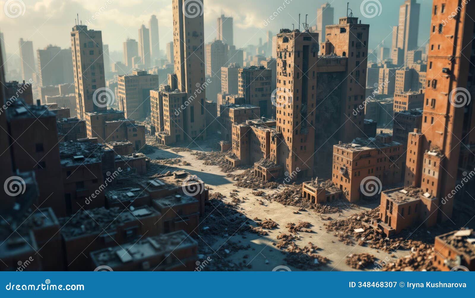 Post-apocalyptic Cityscape Model Shows Ruined Buildings. Damaged ...