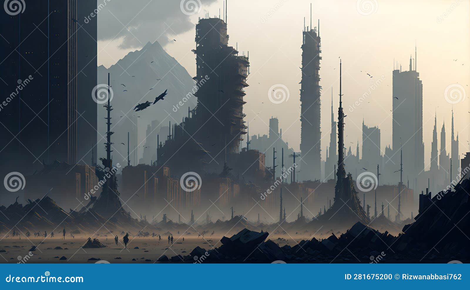 Cityscape Of A Post-apocalyptic City Overwhelmed By Fungus Illustration ...