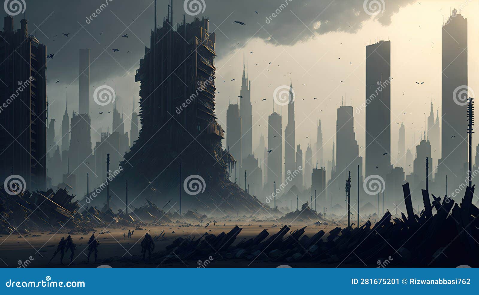 Cityscape Of A Post-apocalyptic City Overwhelmed By Fungus Illustration ...