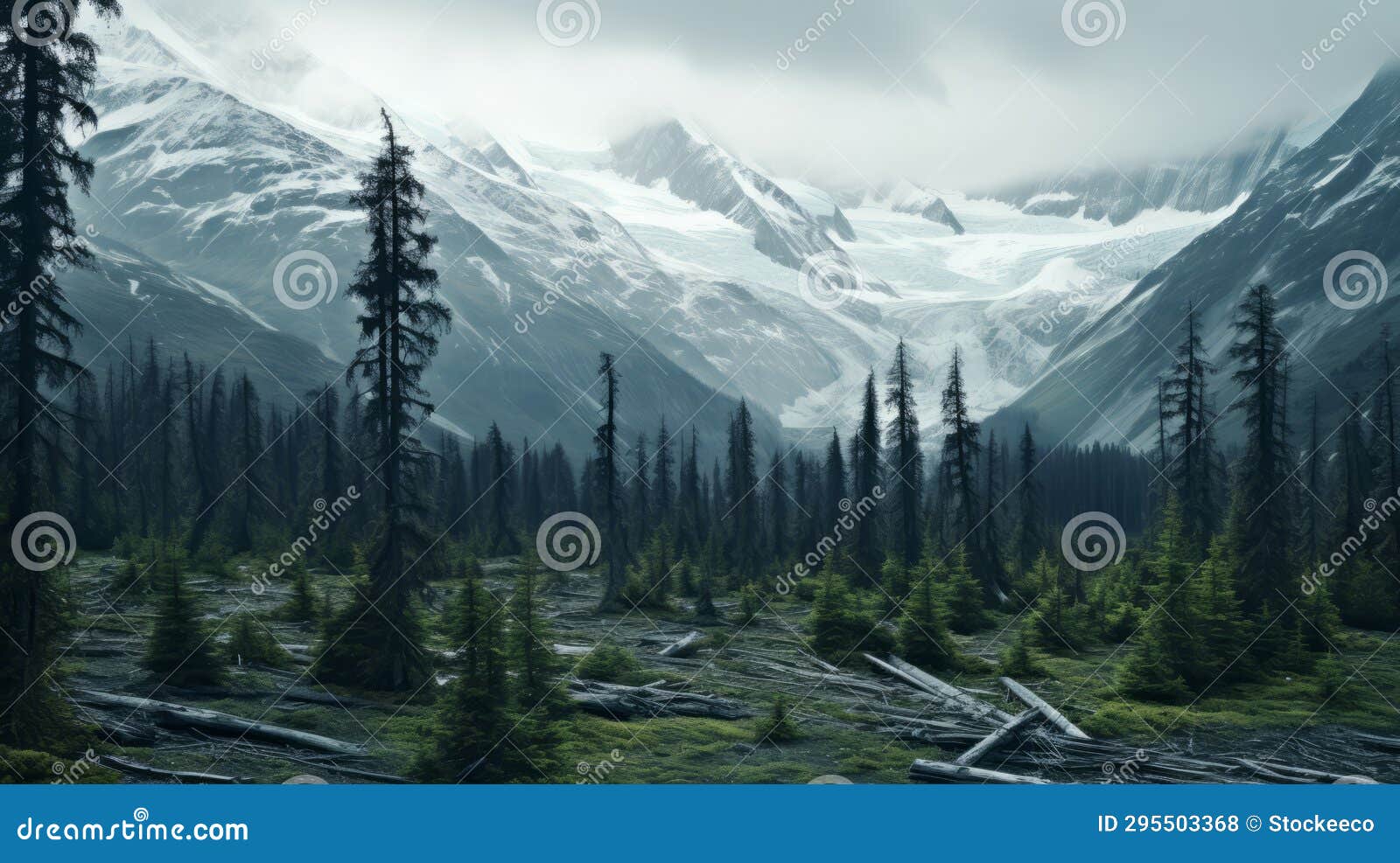 Post-apocalyptic Forest Landscape with Glacial Elements Stock Photo ...