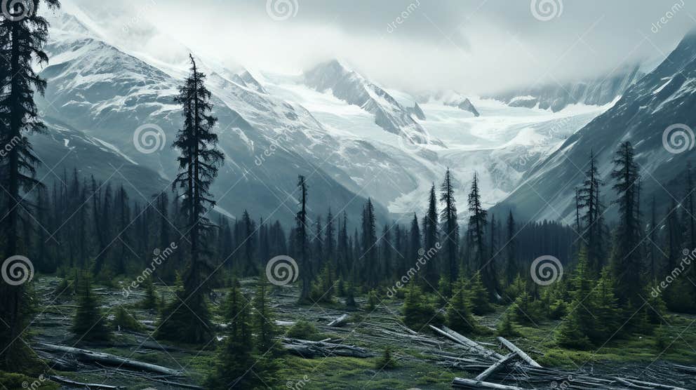 Post-apocalyptic Forest Landscape with Glacial Elements Stock Photo ...