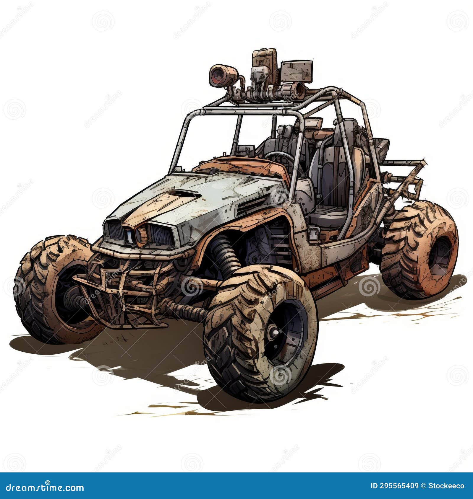 Post-apocalyptic Go-kart Illustration with Unique Characters Stock ...