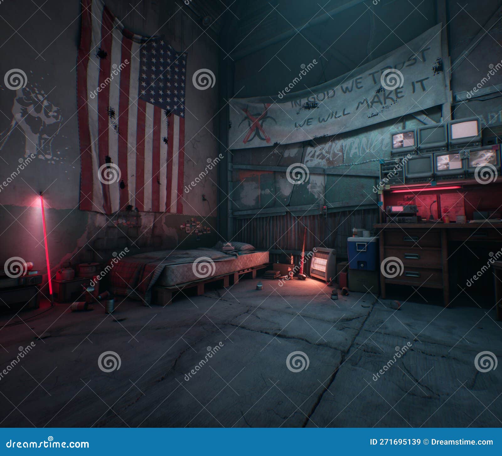 Post-apocalyptic Interior from a Bunker Stock Illustration ...