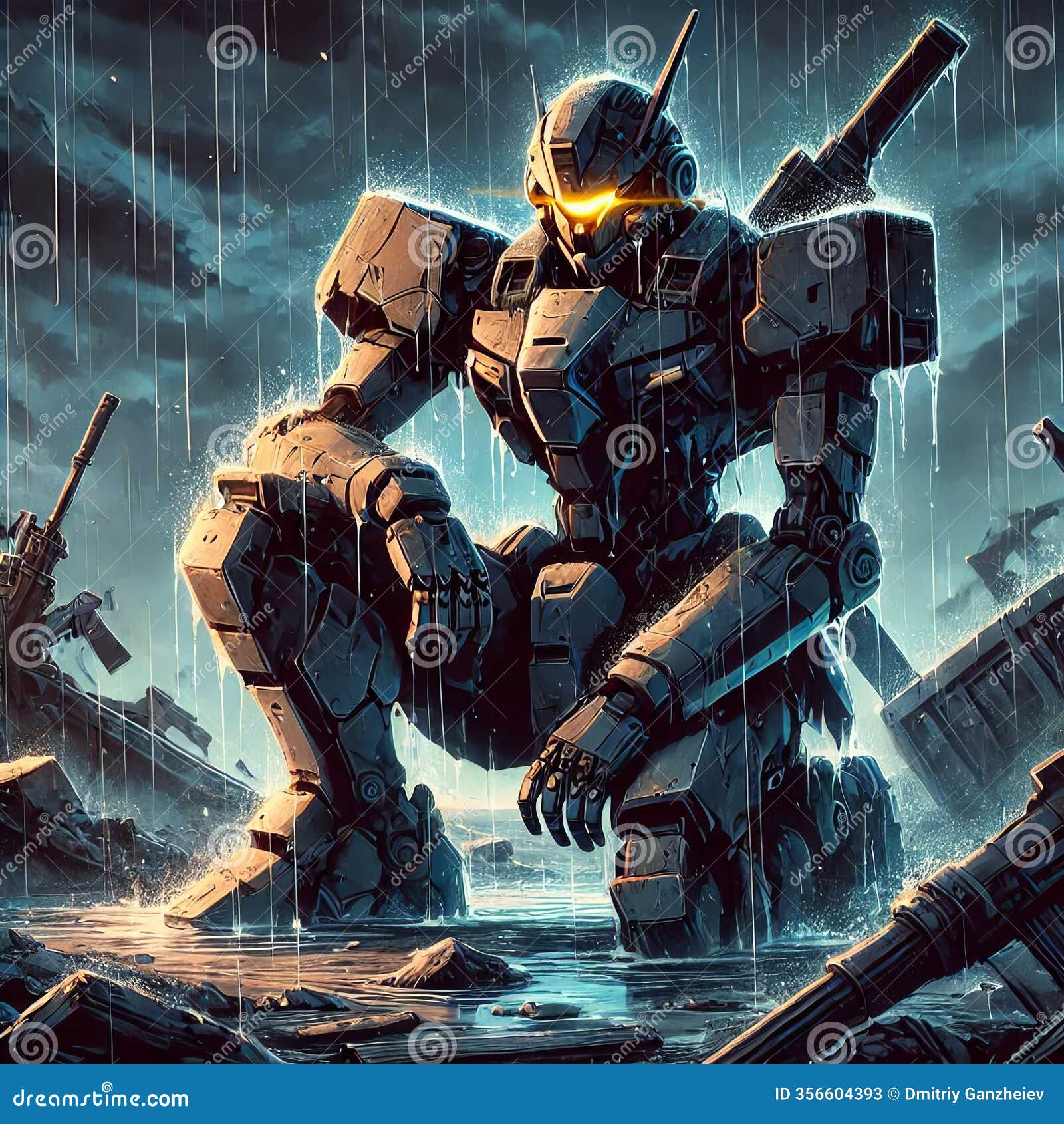 Post-Apocalyptic Mecha Under a Stormy Sky Stock Illustration ...