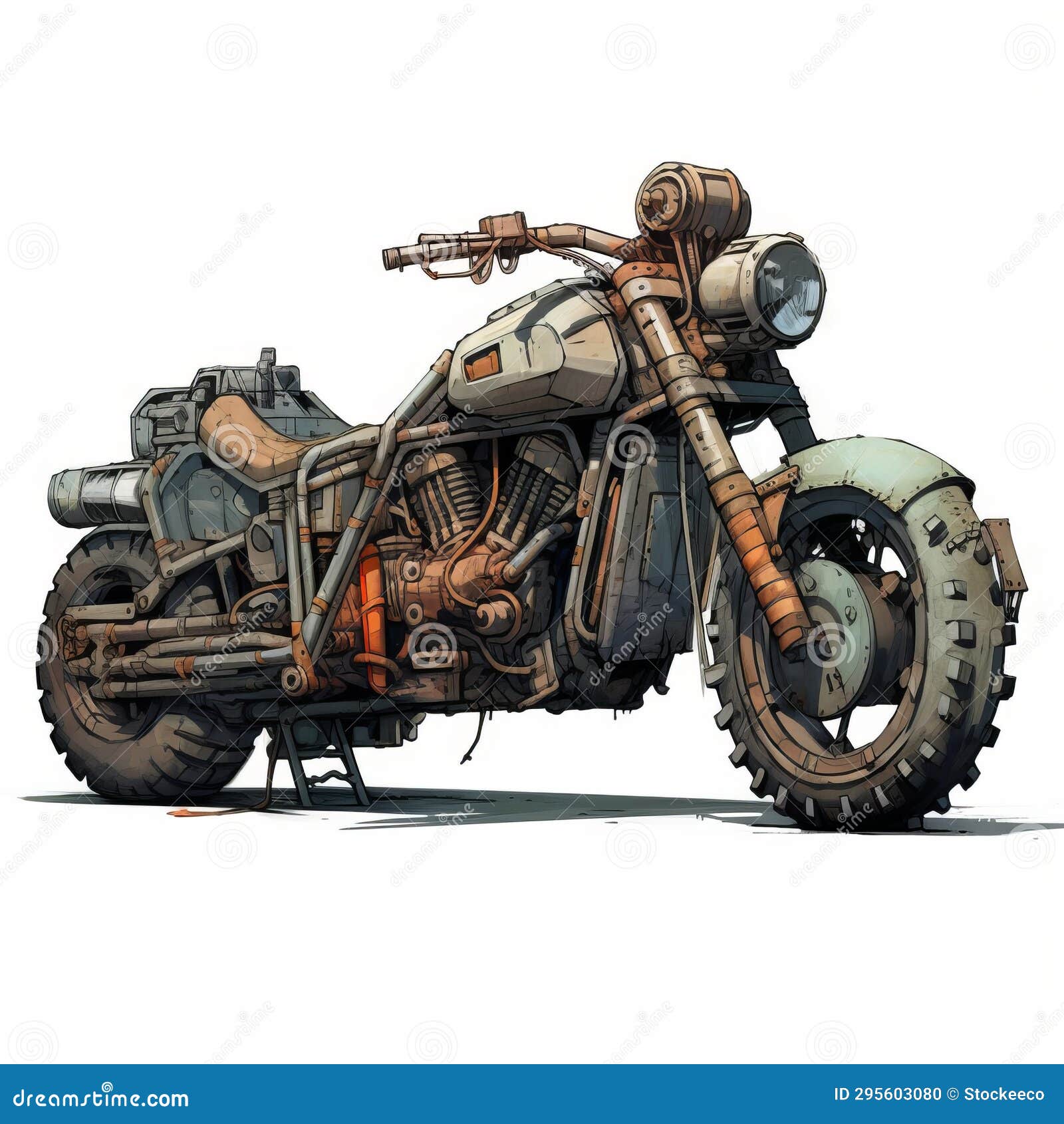 Post-apocalyptic Motorcycle Illustration in Caricature Style Stock ...