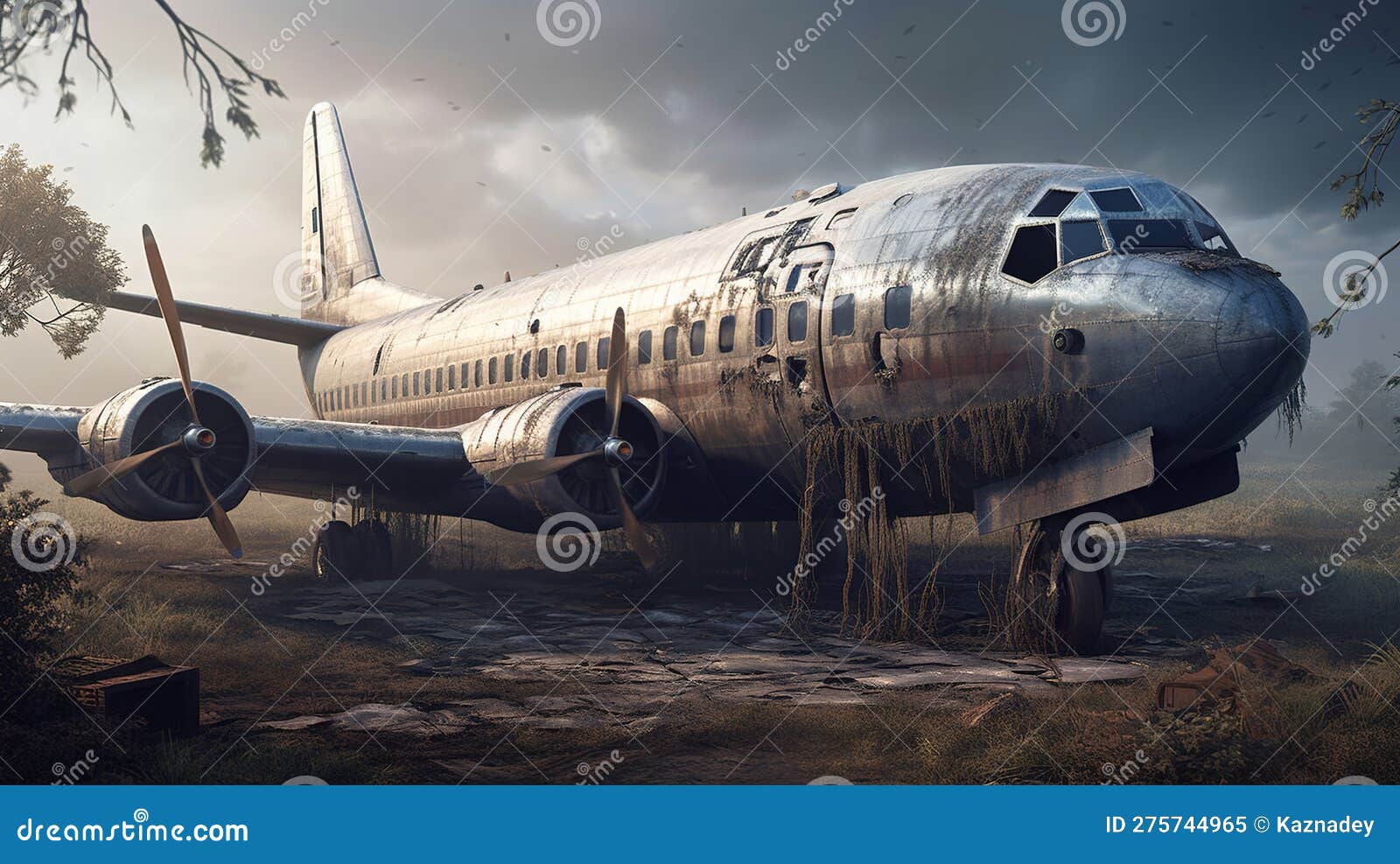 Abandoned Aircraft after Post-apocalyptic. Generative Ai Stock ...