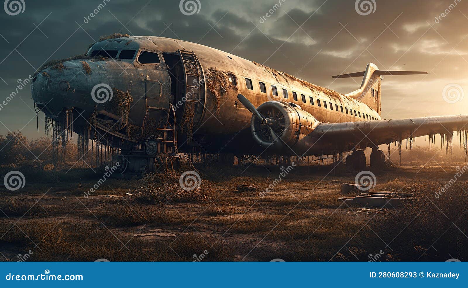 Abandoned Aircraft after Post-apocalyptic. Generative Ai Stock ...
