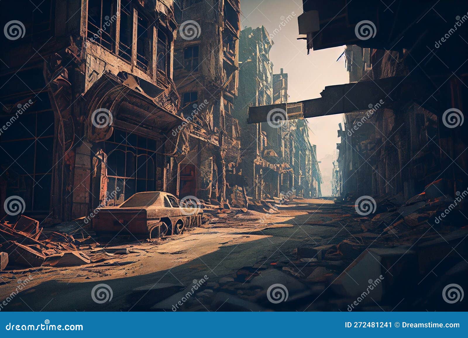 Apocalyptic Ruined Time Square New York Manhattan. 3D Rendering Stock ...