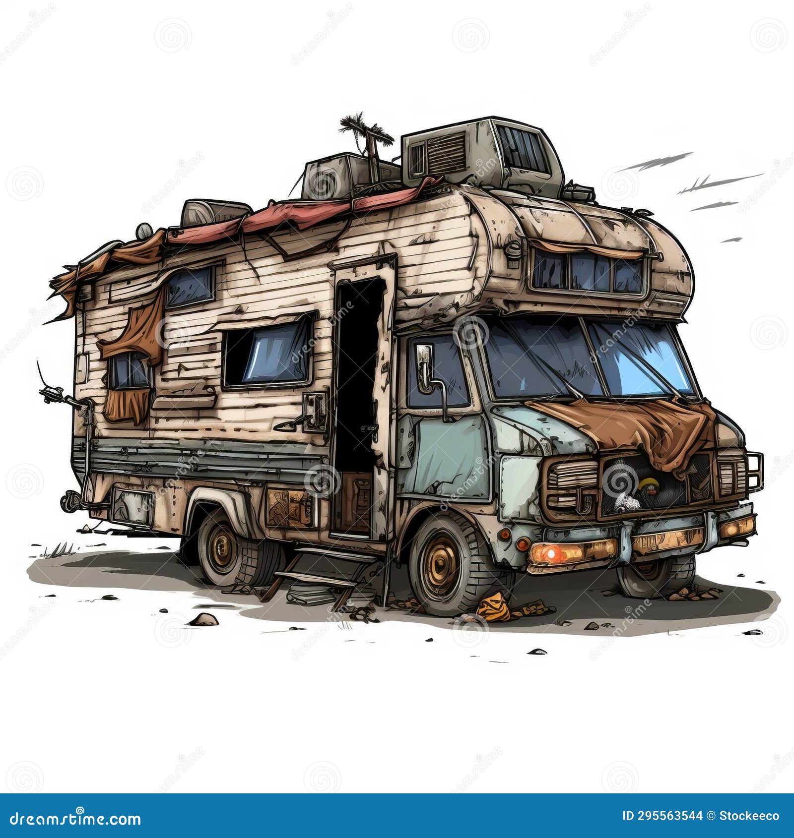 Post-apocalyptic Rv Illustration with Broken Car Tires Stock ...
