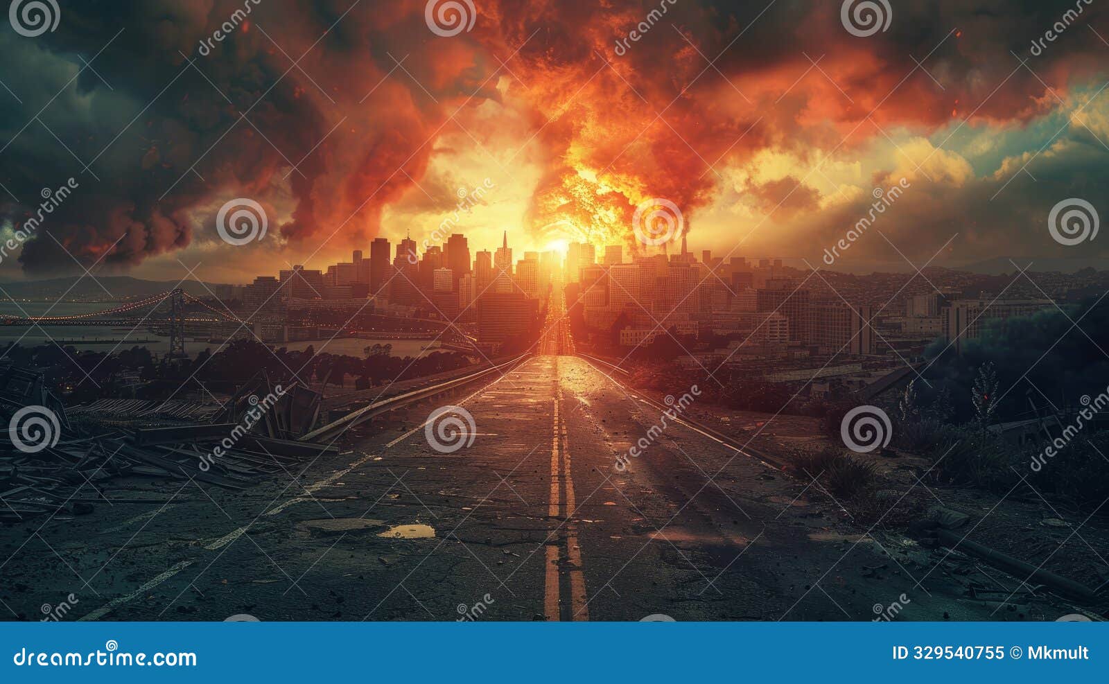 Post Apocalyptic San Francisco Skyline at Sunset with Dramatic Clouds ...