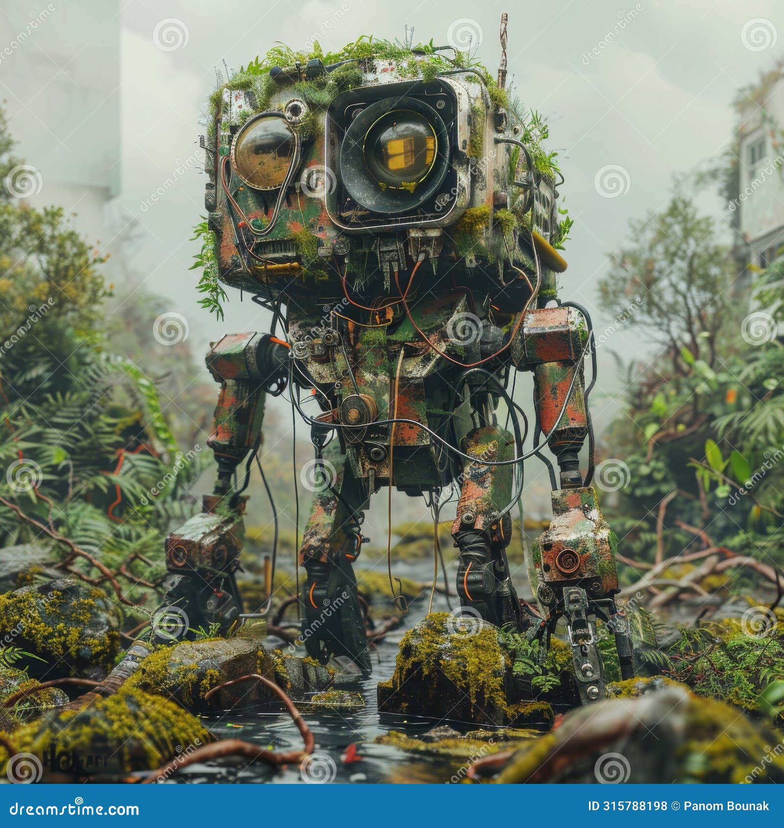 A Post Apocalyptic Scene with a Mechanical Survivor Constructed from ...