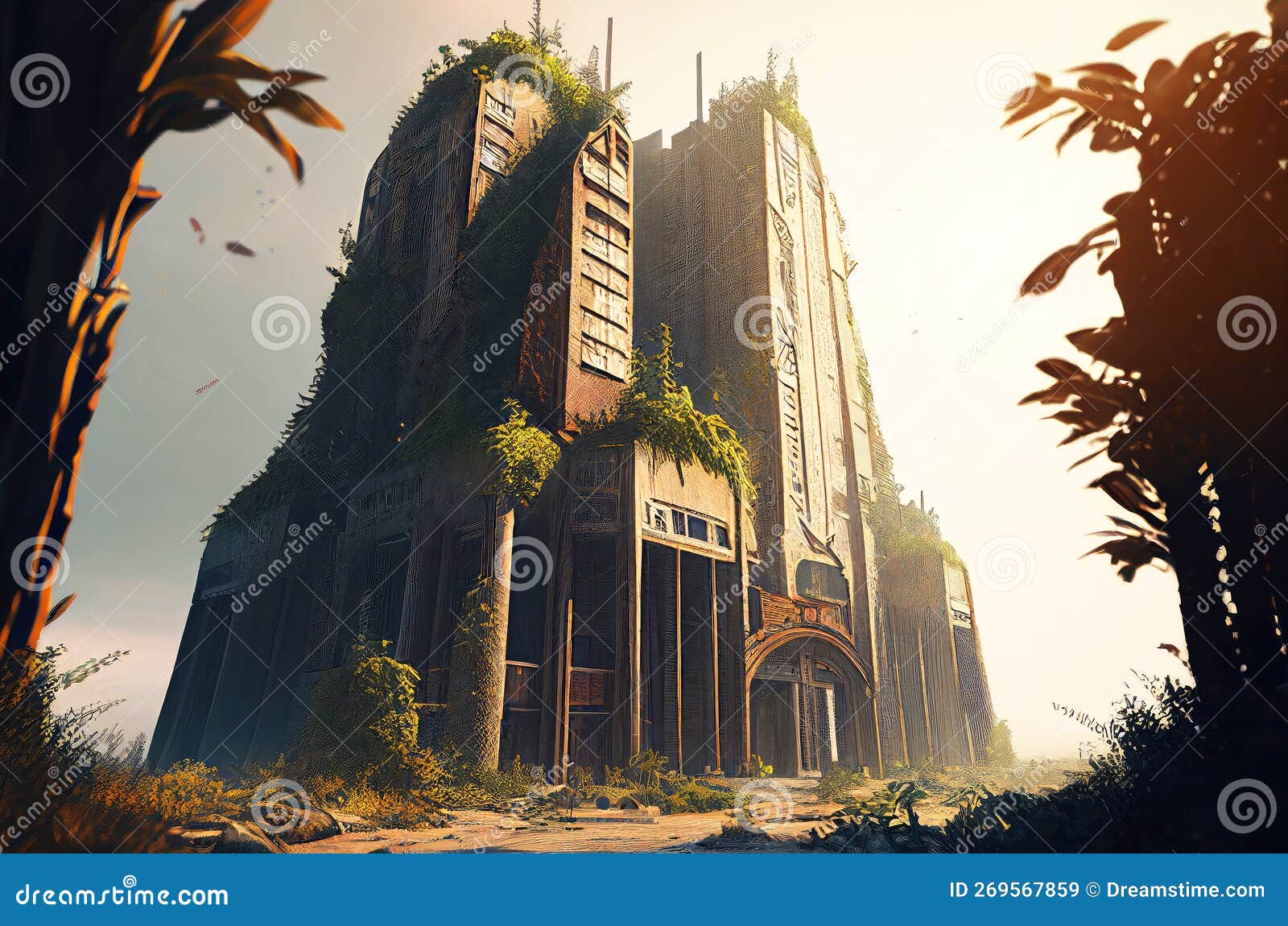 Post-apocalyptic Scenery with Destroyed Building Structures Stock ...