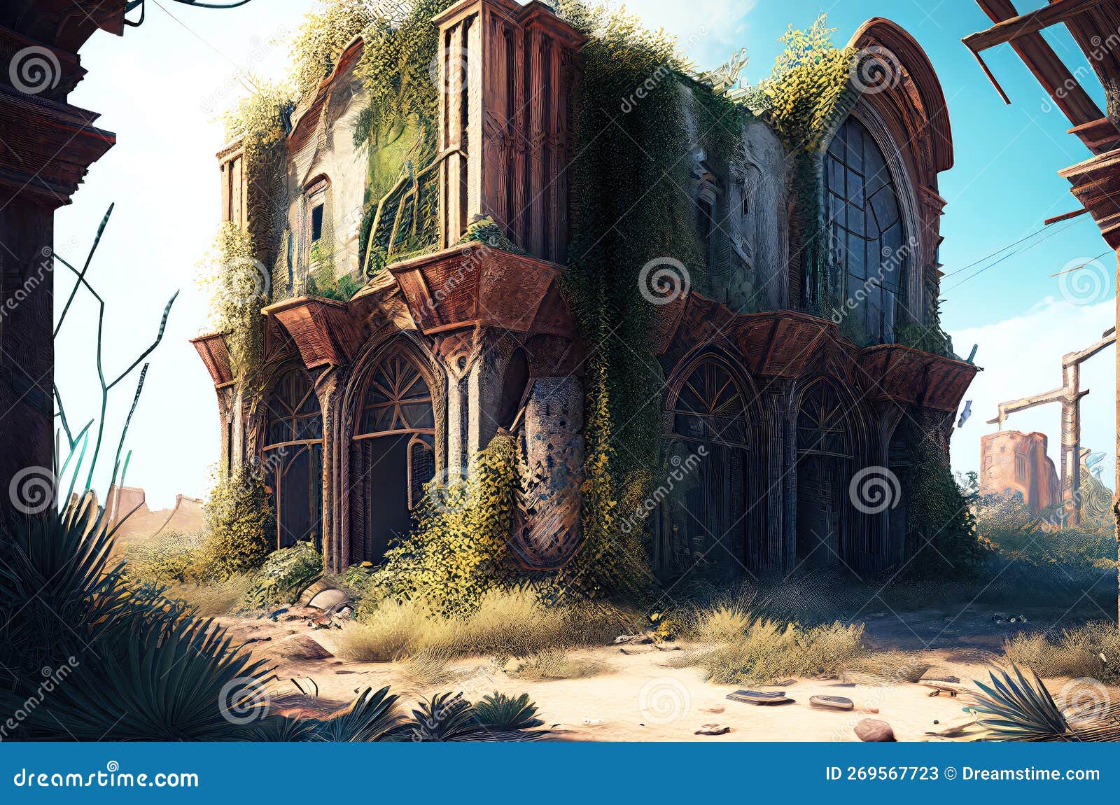 Post-apocalyptic Scenery with Destroyed Building Structures Stock ...