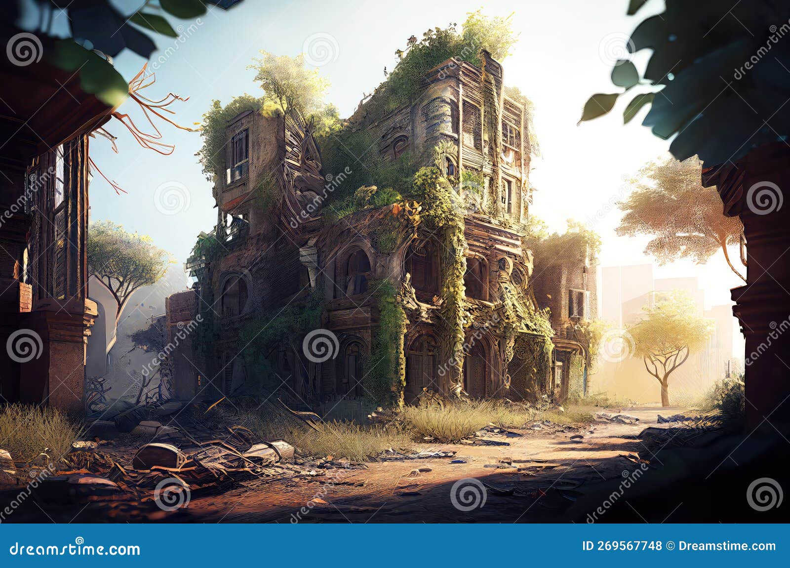 Post-apocalyptic Scenery with Destroyed Building Structures Stock ...
