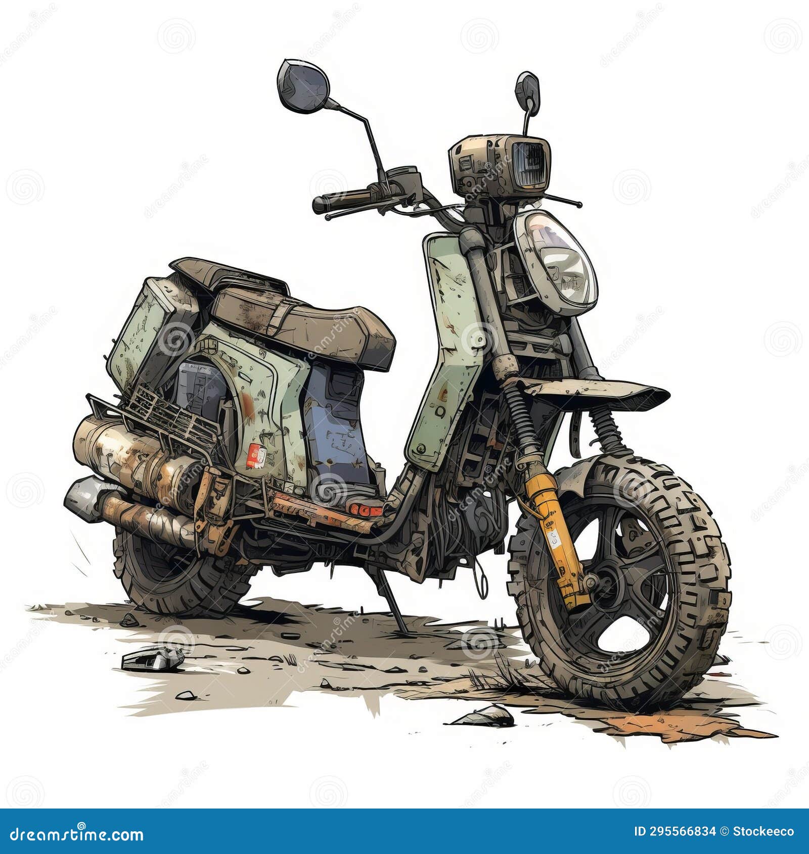 Post-apocalyptic Scooter Illustration: Rusty Bike Transformed into ...