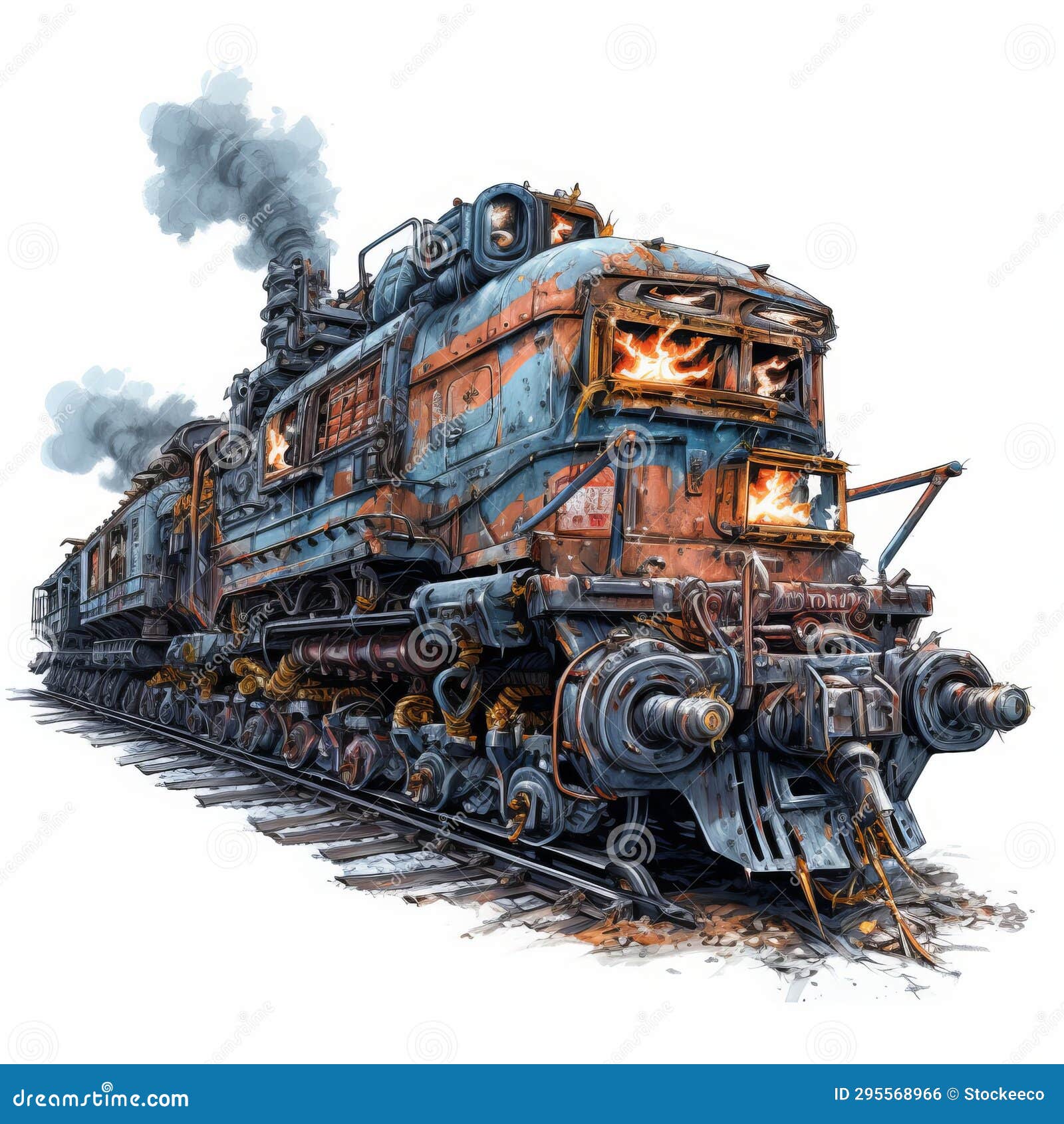 Post-apocalyptic Steam Engine Train Ride Illustration Stock Photo ...