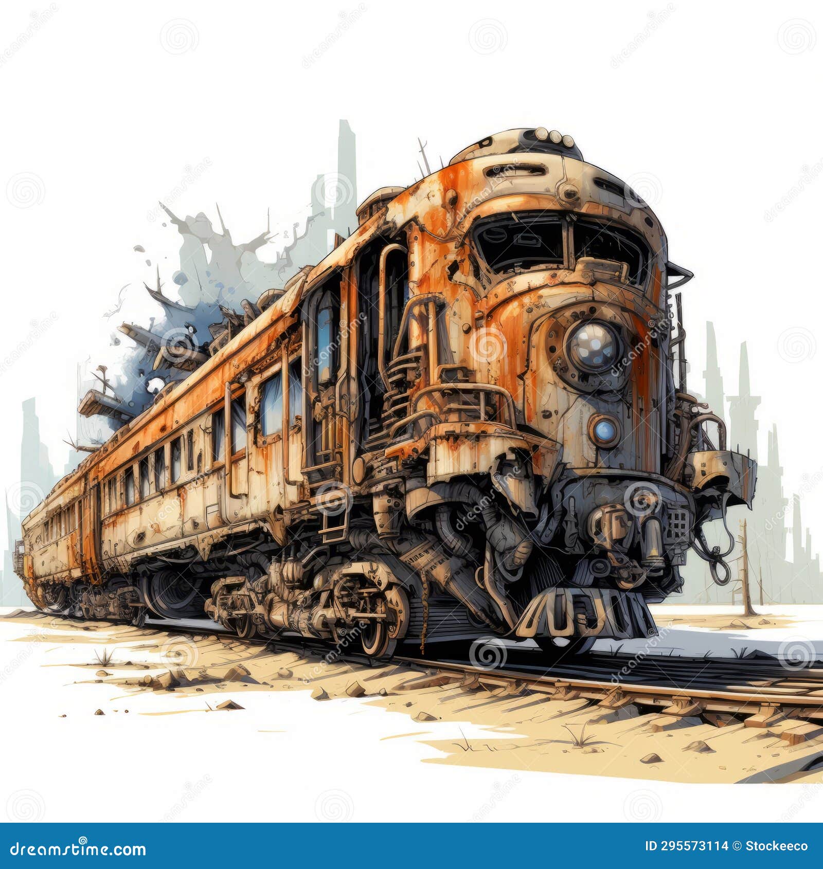 Post-apocalyptic Steampunk Train Illustration on White Background Stock ...