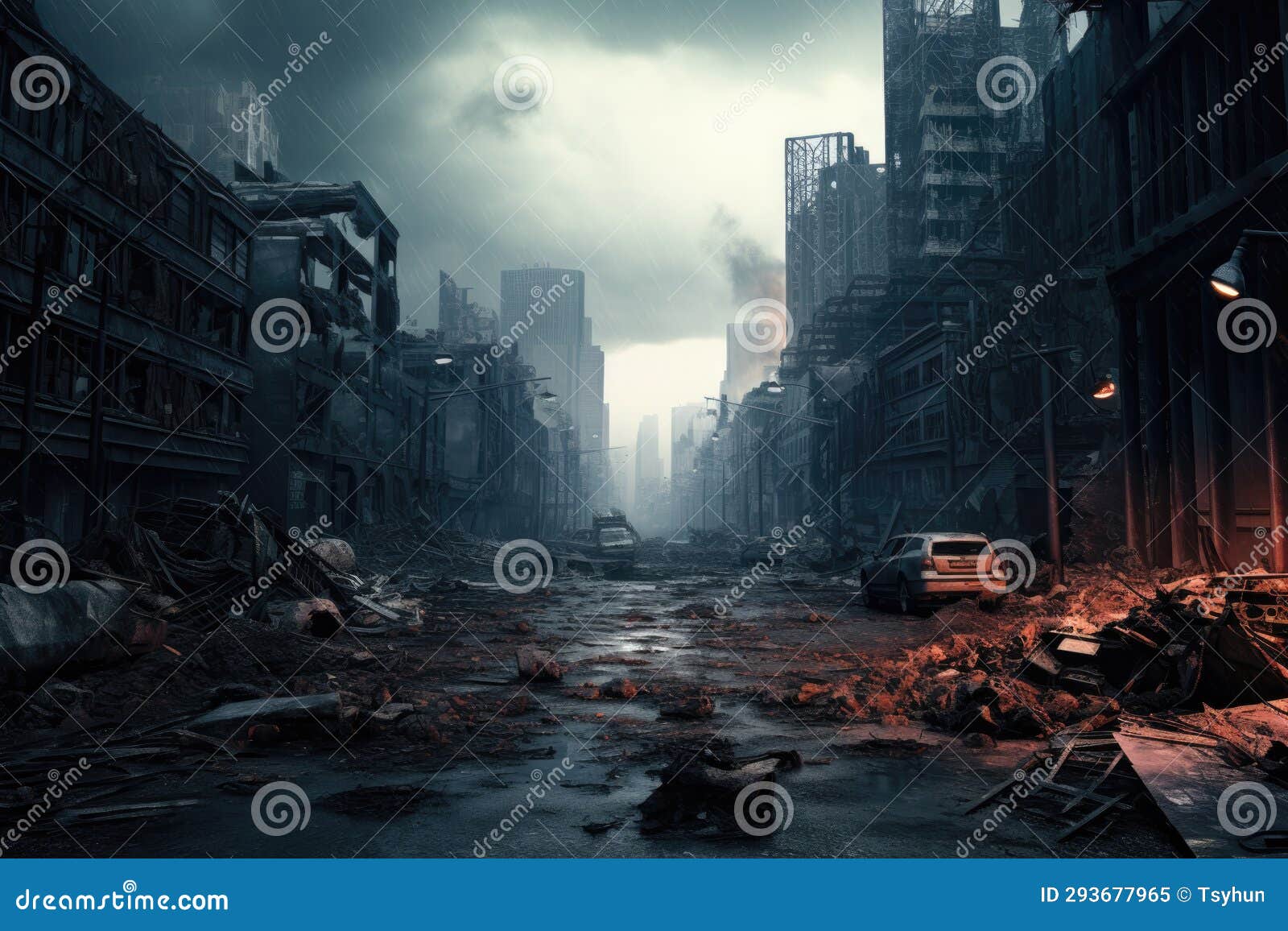 Post-apocalyptic Streets of a Big City with Skyscrapers Stock ...